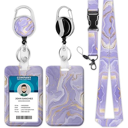 Amazon.com : BAIJEN Purple Lanyards for ID Badges, Marble Badge Reel ...