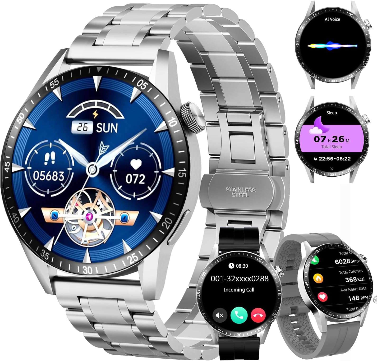 LIGE Smartwatch Uomo con 2 Cinturini, 1.32" Orologio Smartwatch con Chiamate Bluetooth Sonno ...
