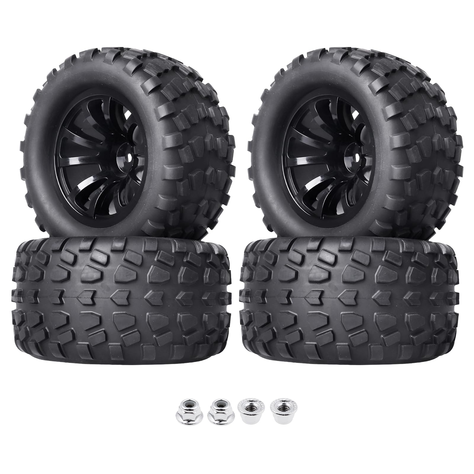 Amazon.com: FriHobby 1/10 Scale RC Monster Truck Wheels Tires Set 12mm ...