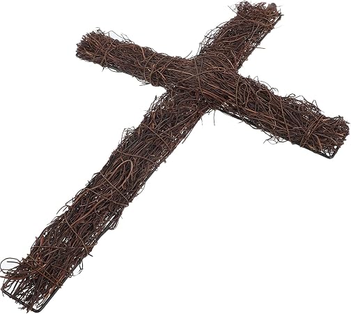 Amazon.com: Ciieeo Easter Rattan Cross Wreath : Cross Shaped Wreath ...