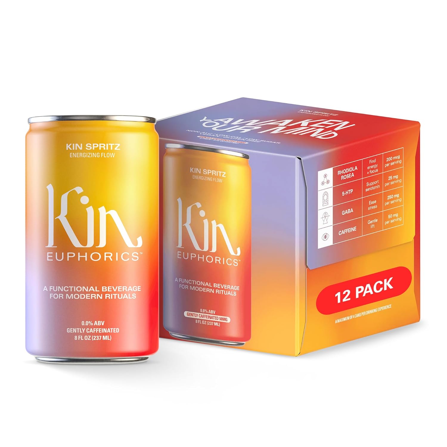 Amazon.com : Kin Euphorics Kin Spritz Non-Alcoholic Functional Beverage ...