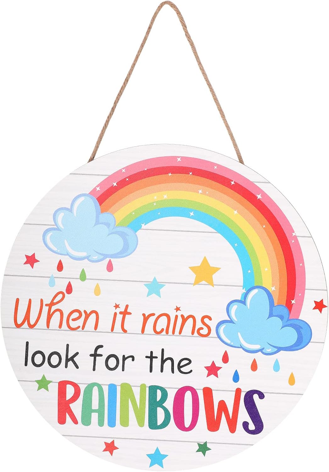 Amazon.com : ADILAIDUN Rainbow Round Wood Sign Front Door Decor, When ...