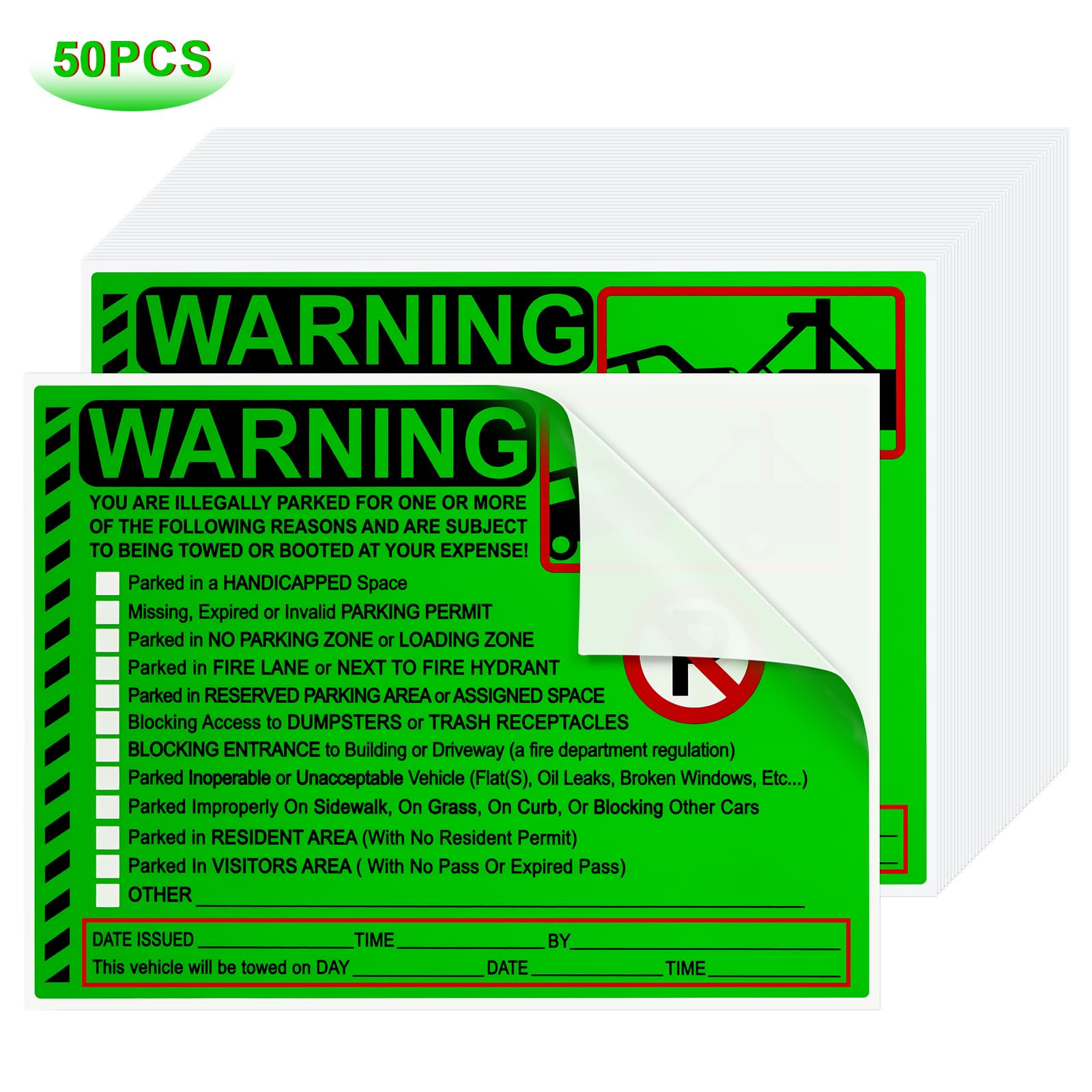 Fluorescent Green Private Parking Warning Stickers Kuvanspok Parking ...