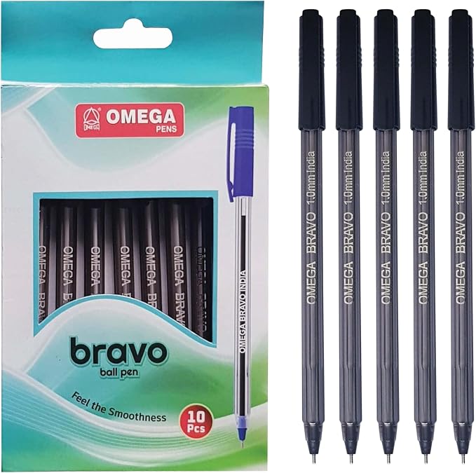 OMEGA Bravo Ballpoint Pens, BLACK, Medium Point (1.0 mm), Pack of 10 ...