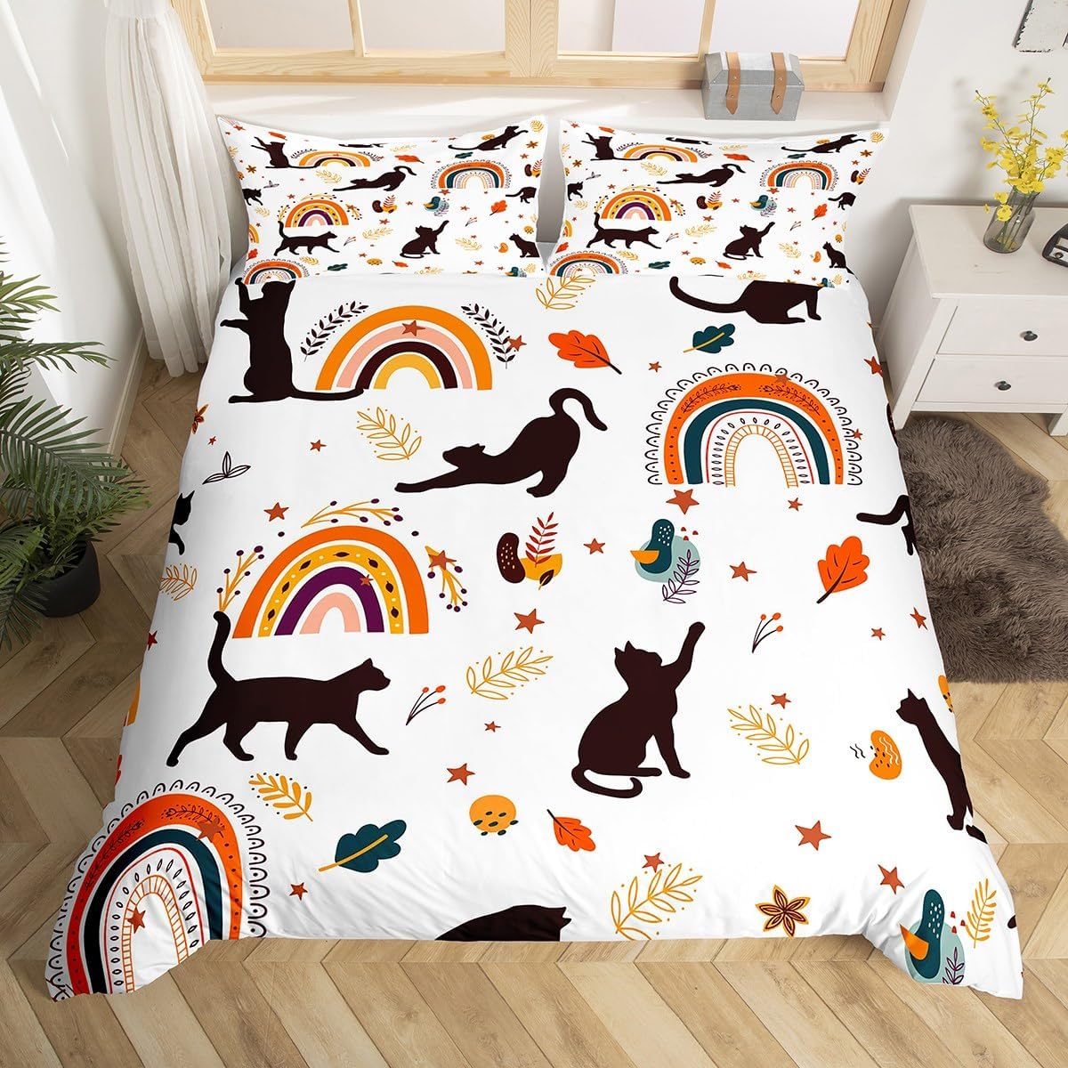 Erosebridal Black Cat Kids Bedding Set Twin Size Cute Pet Animal Kitten ...