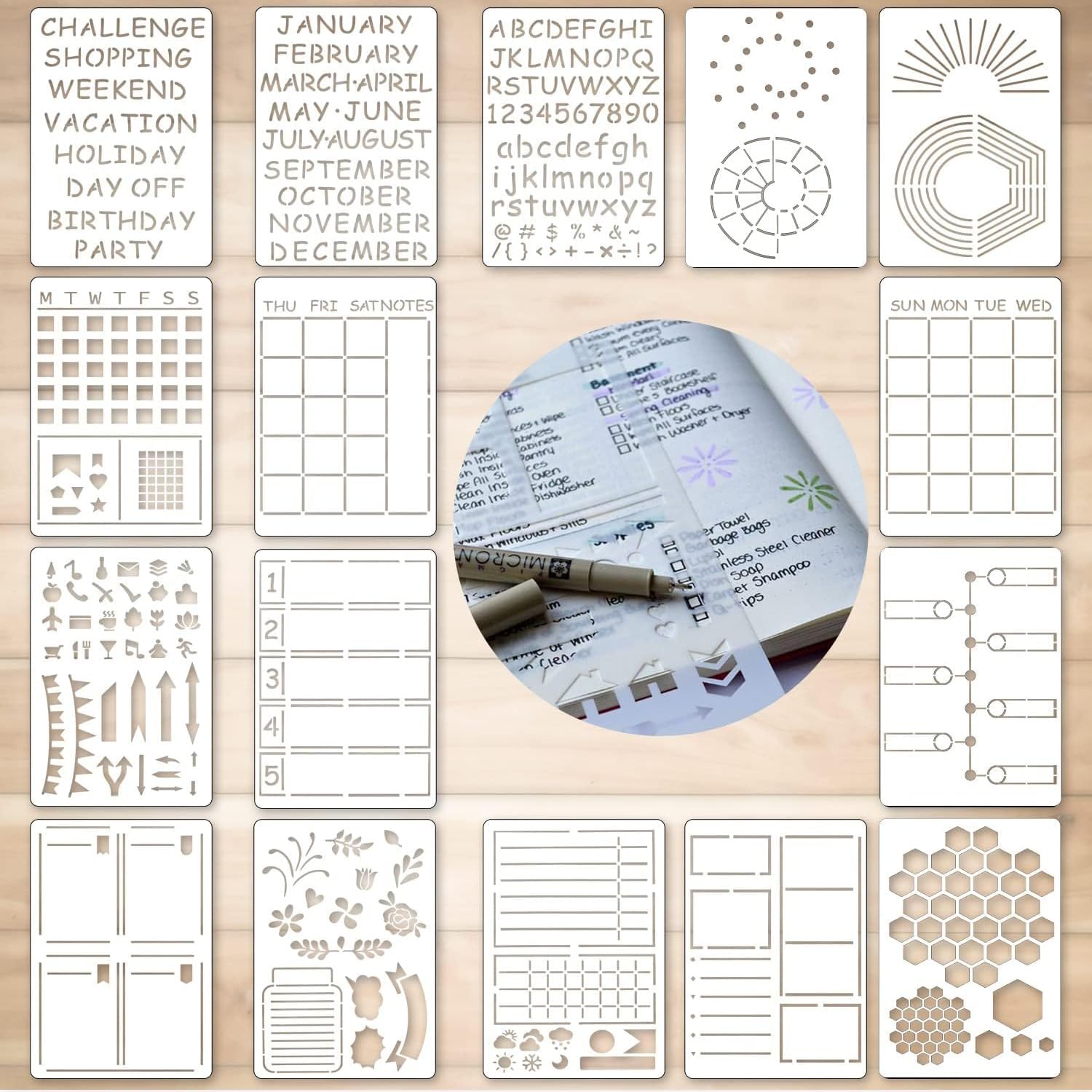 Amazon.com: Zonon 24 Pieces Journal Stencil Set Plastic Planner ...