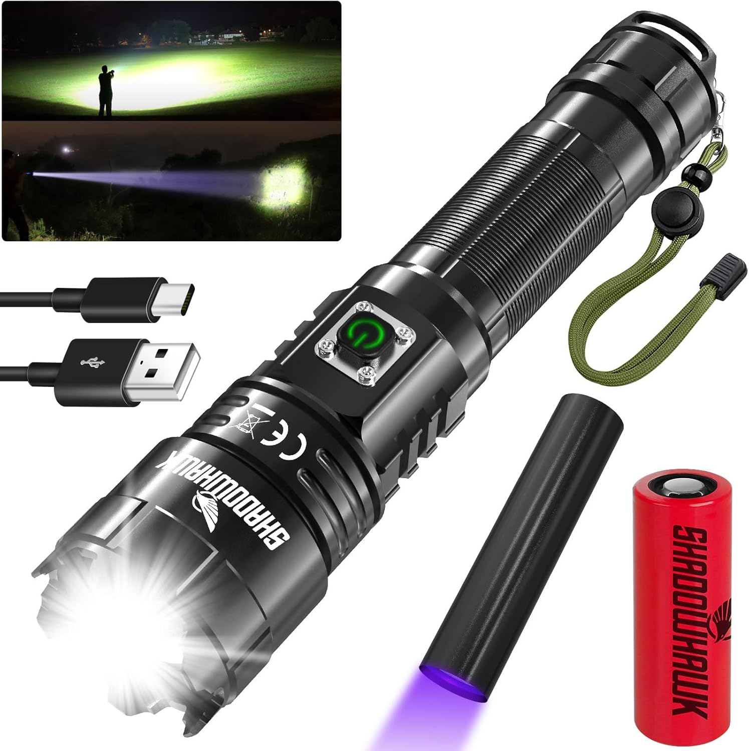 Shadowhawk Flashlight Rechargeable, Tactical Flashlight 250000 Lumens ...