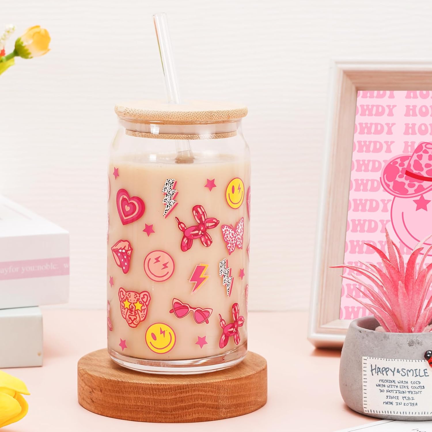 Amazon.com: Whaline Preppy Glass Can Face Star Lightning Lips Beer Can ...