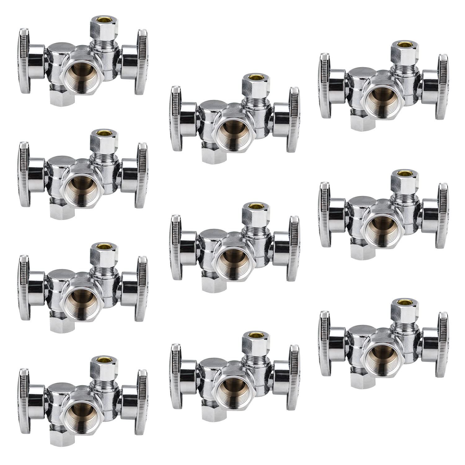 (Pack of 10) EFIELD 1/4 Turn Dual Compression Outlet Angle Stop Valve ...