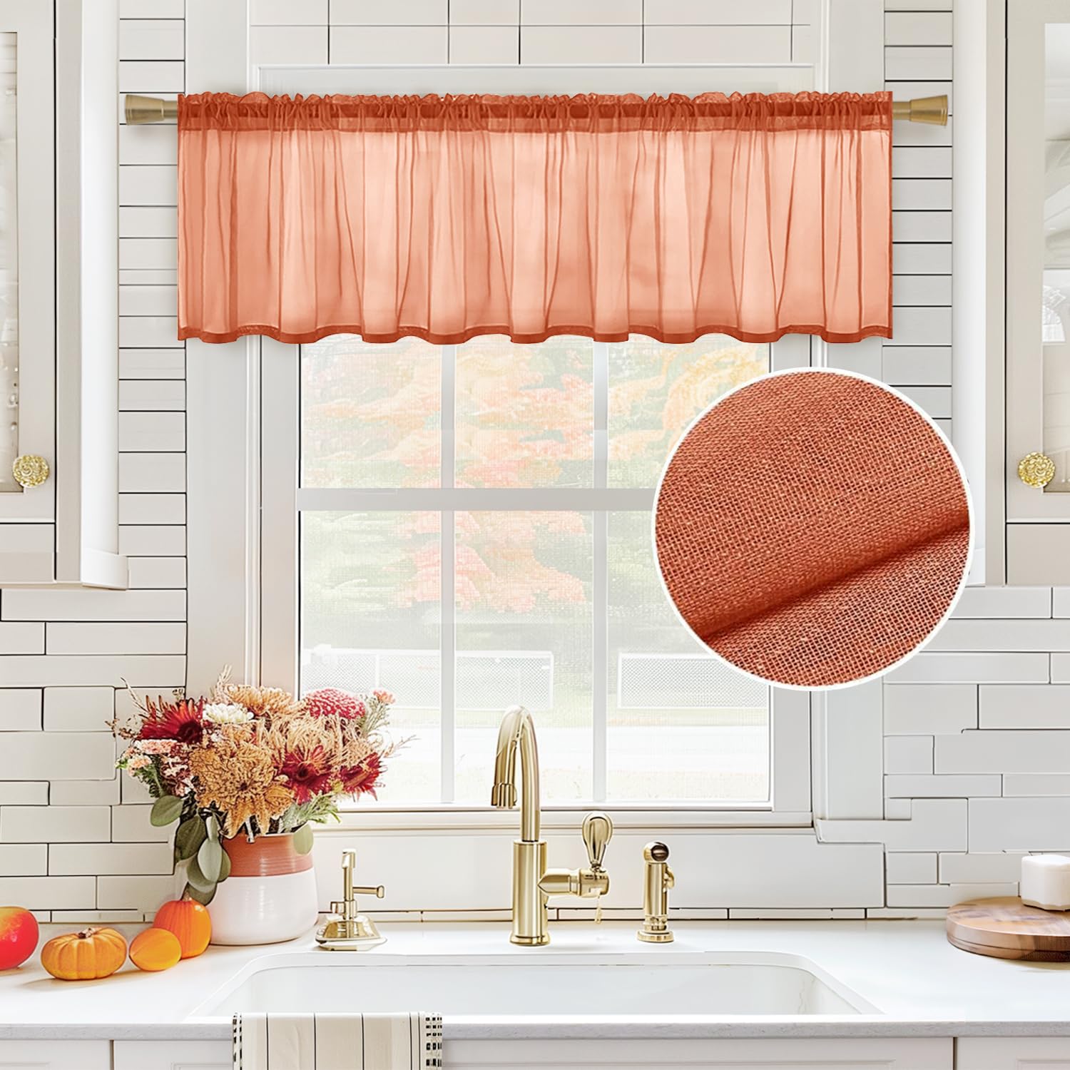 Amazon.com: MIULEE Burnt Orange Sheer Valance Linen Textured Look Half ...