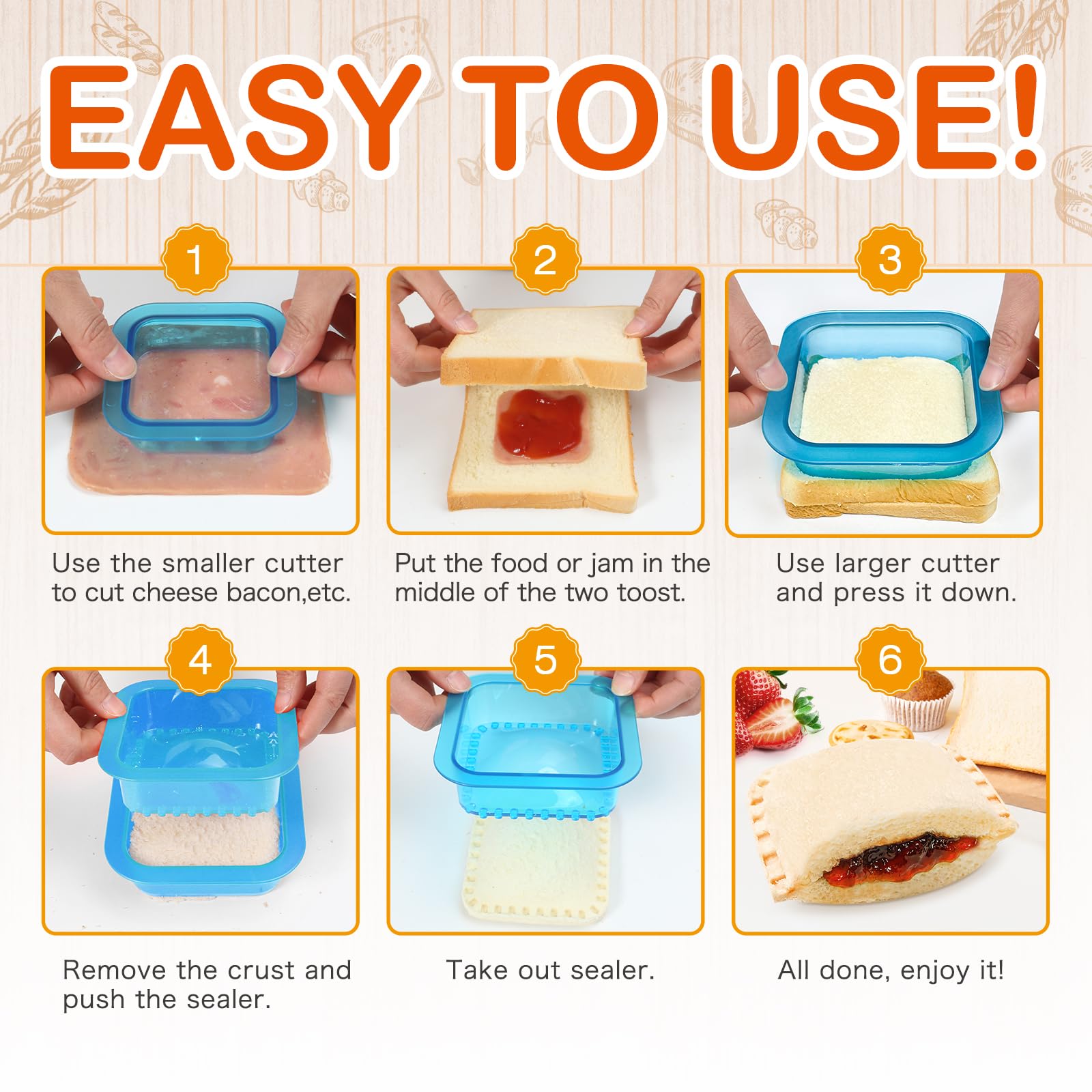 Snapklik.com : Square Sandwich Cutter And Sealer, 5 PCS Decruster ...