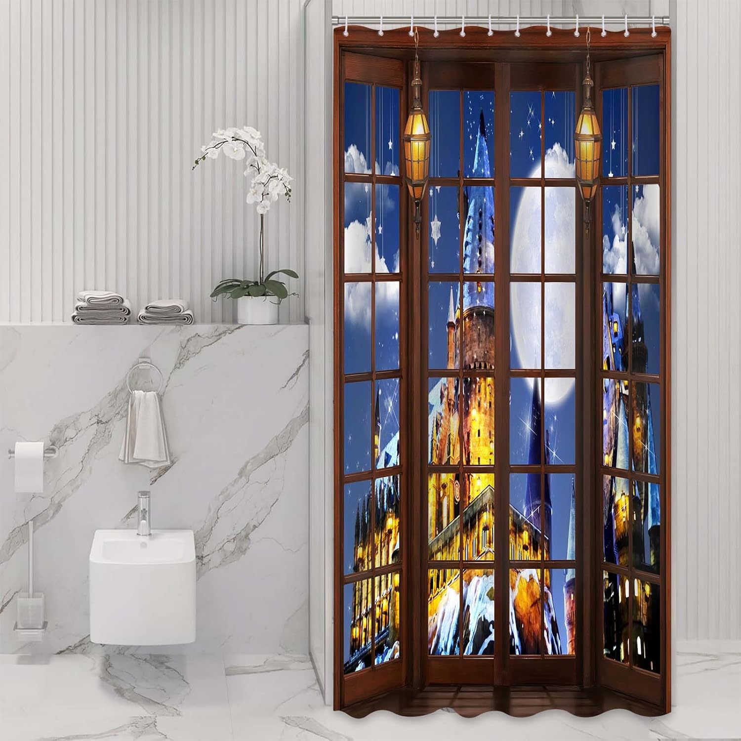 Amazon.com: DLTAY Magic Castle Shower Curtain Fairytale Castle Wizard ...