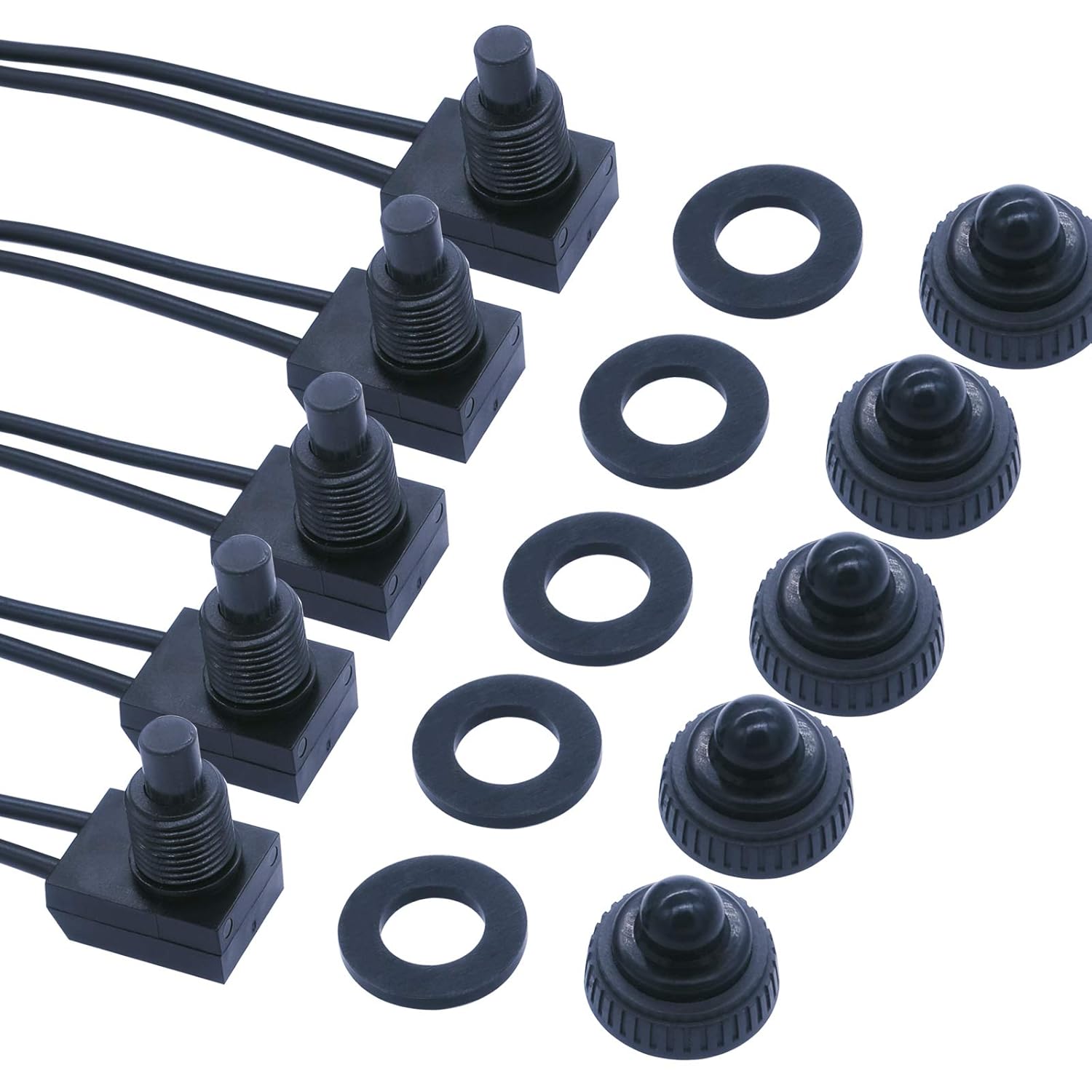 mxuteuk 12V Waterproof Push Button Switch + Black Latching Mini ON/Off ...