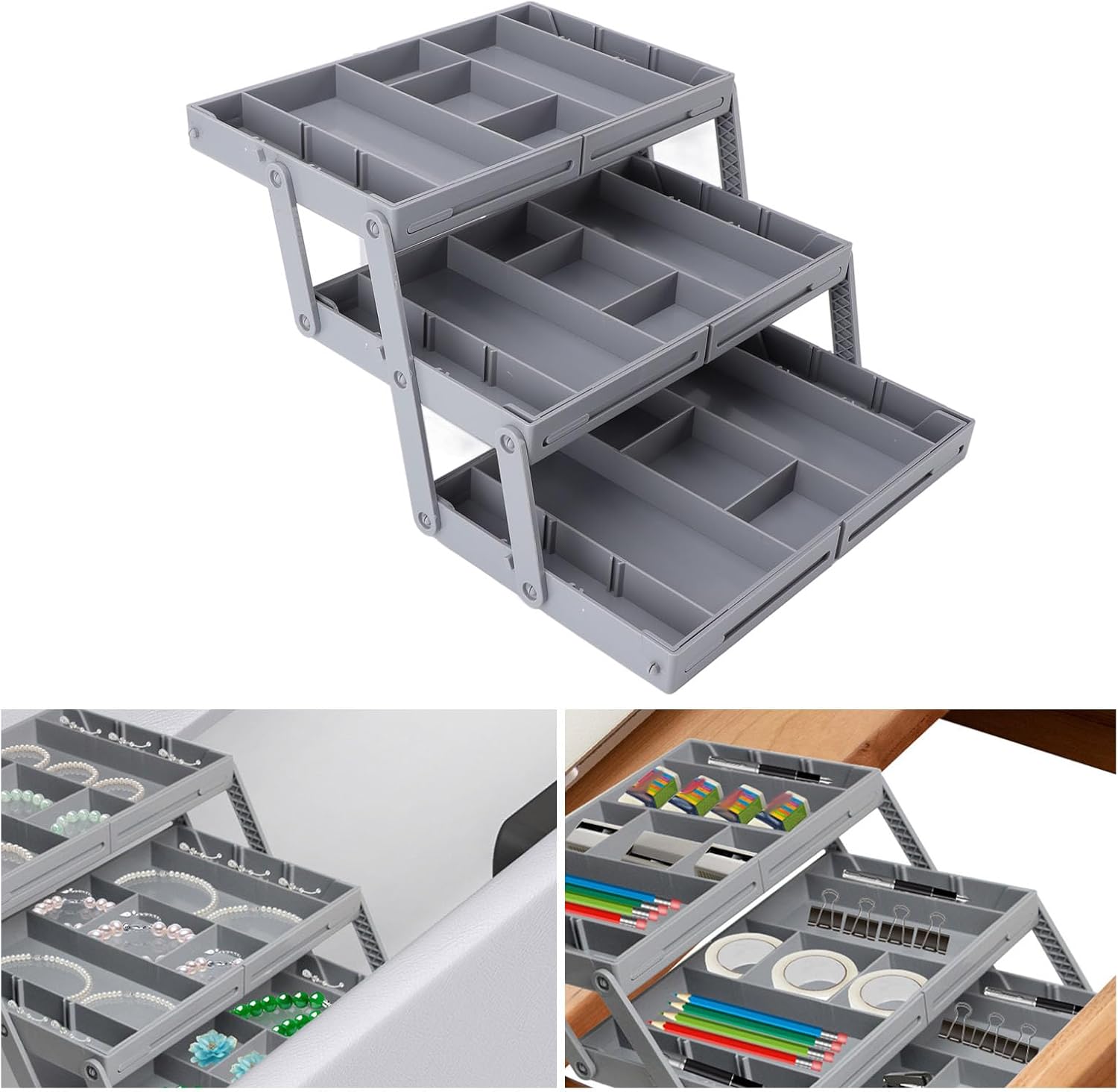 Amazon.com: CARUIDA 2/3 Tier Drawer Organizer Expandable Folding Desk ...