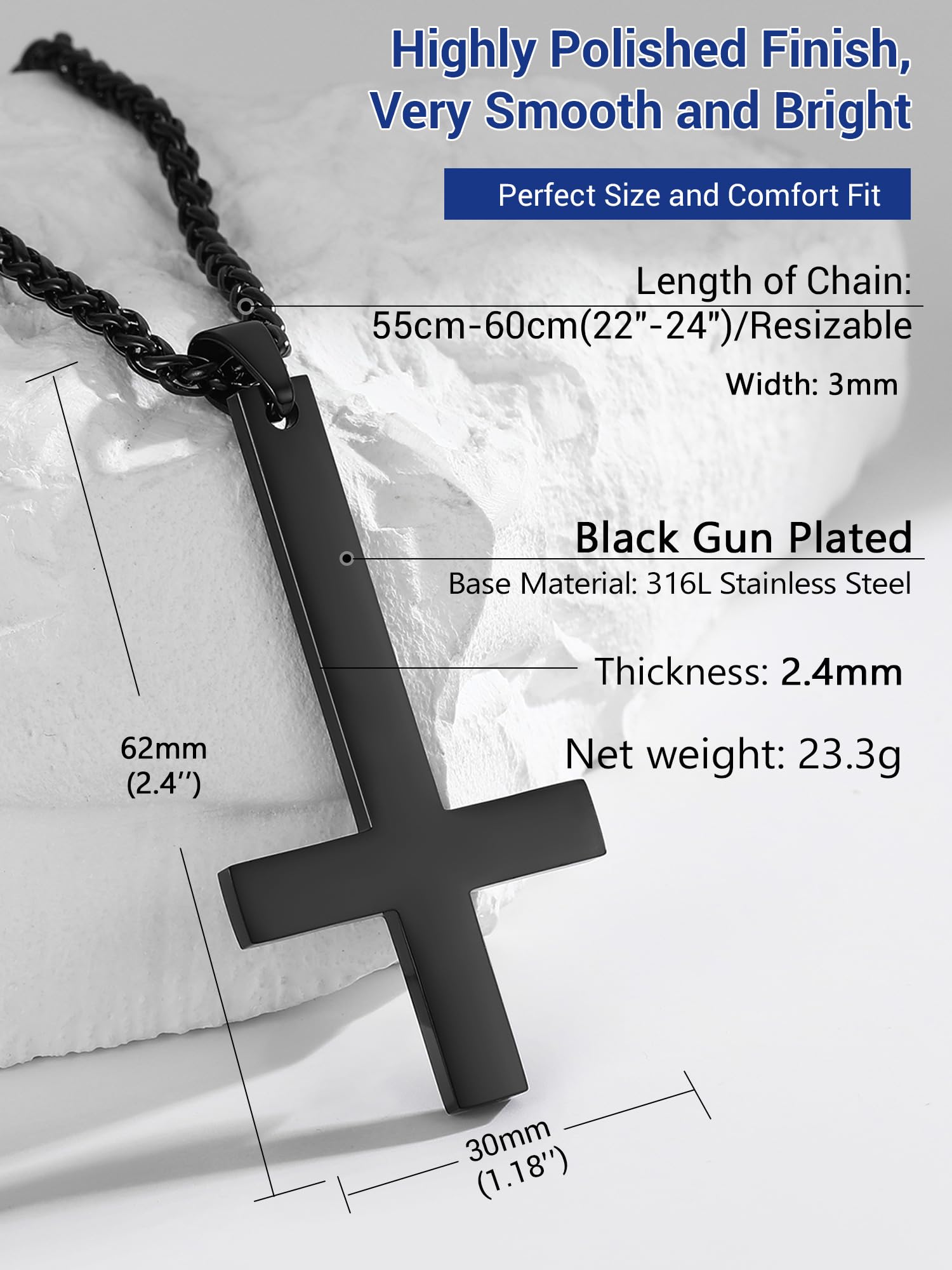 Snapklik.com : Black Inverted Cross Necklace Upside Down Cross Goth ...
