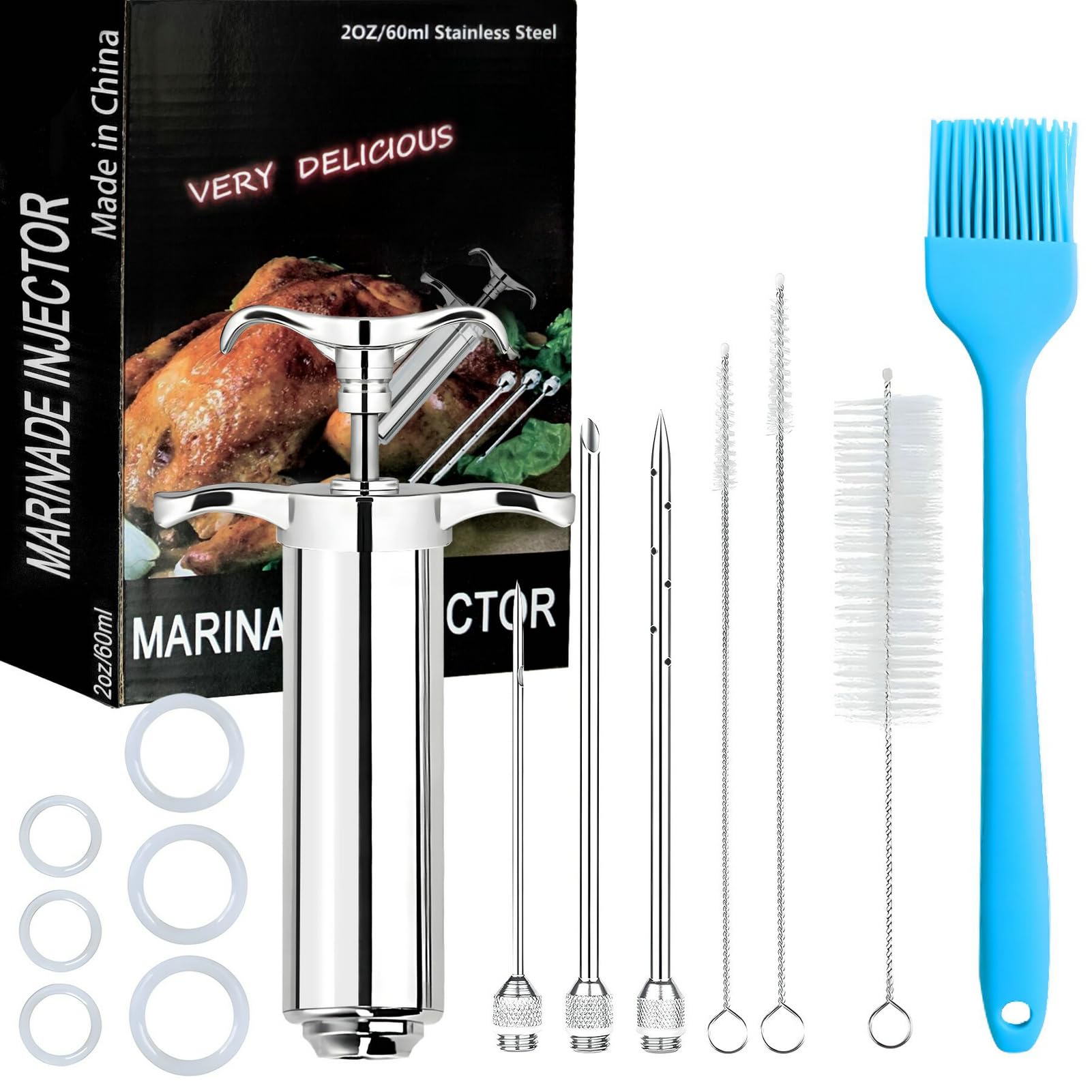 Snapklik.com : PEOUWNES 304-Stainless Steel Meat Injector Syringe Kit