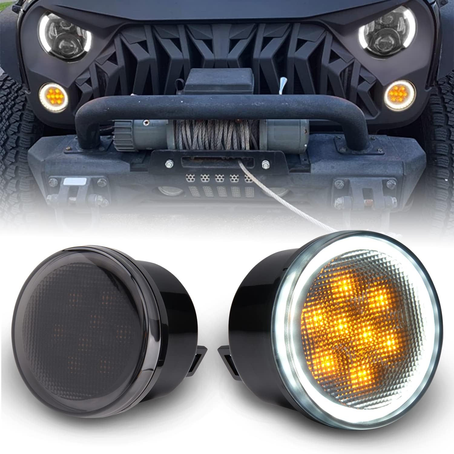 Amazon.com: AUXLIGHT Amber LED Turn Signal Lights with Halo DRL Smoked ...