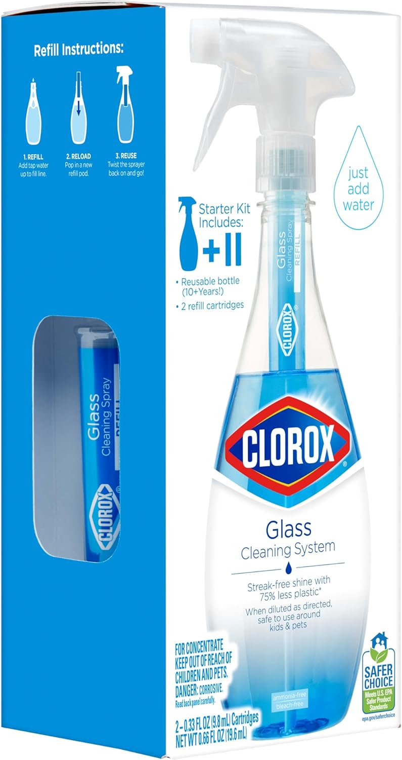 Clorox Glass Cleaner Cleaning System with one Reusable Bottle Plus 2 ...