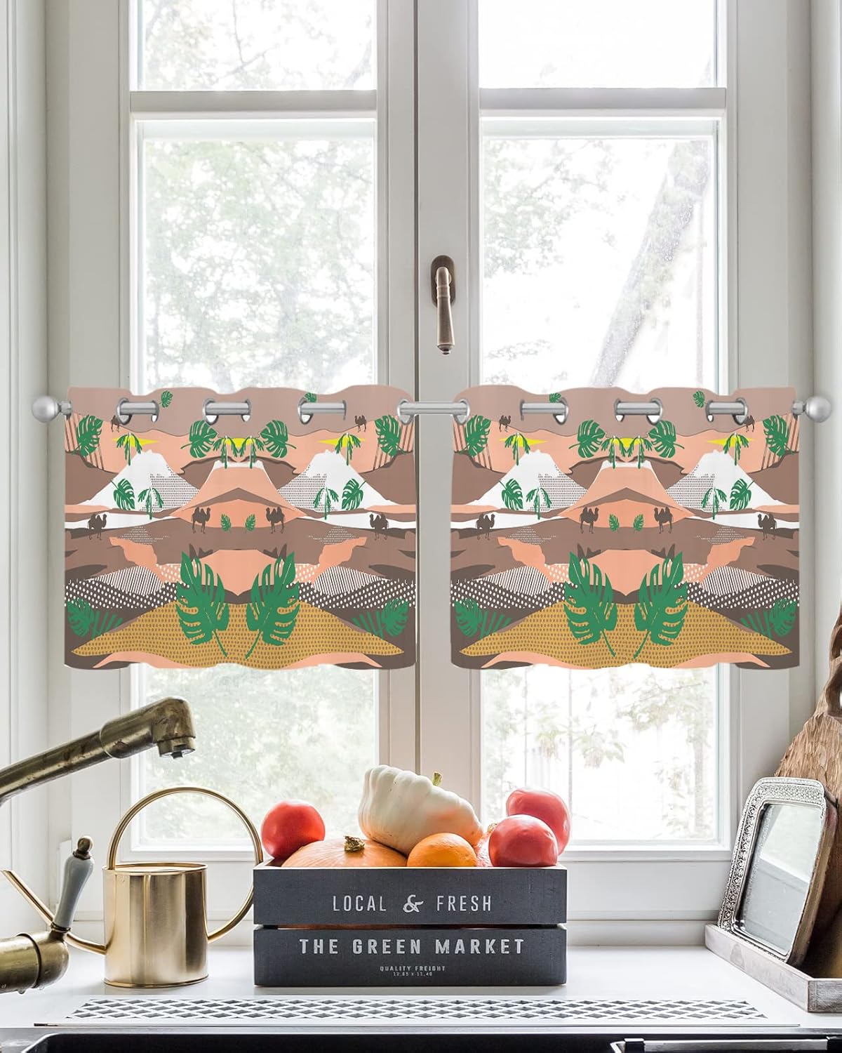 Desert Monstera Leaf Sheer Curtains 36 Inch Length Light Filtering ...