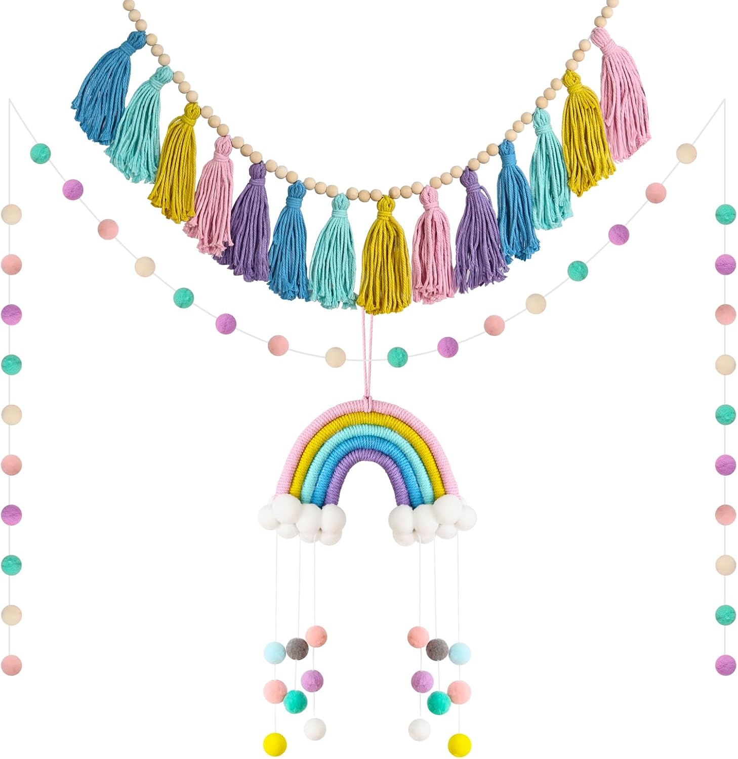 Amazon.com: 3 Pieces Tassel Garland Party Decor Pom Pom Ball Banner ...