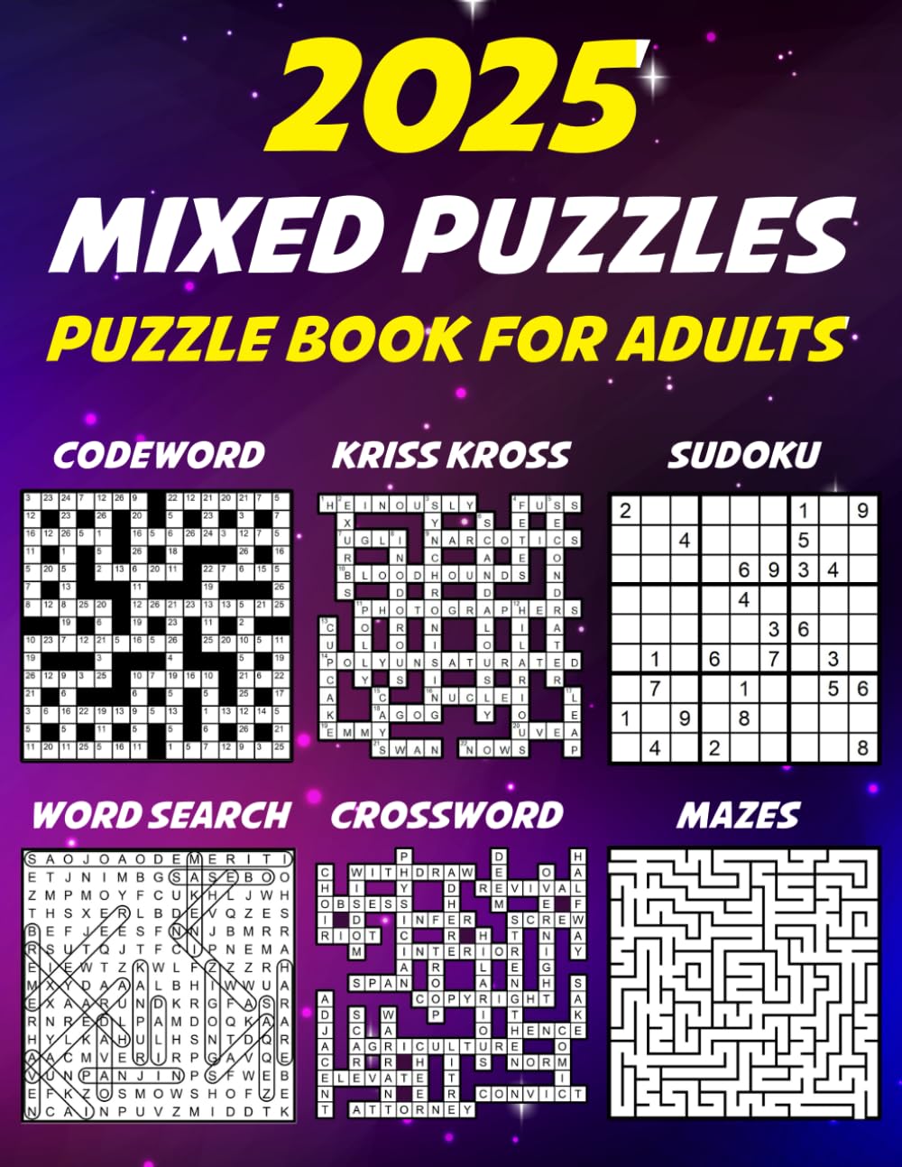 Puzzle book for adults: Fun and Easy Mixed Puzzles Including Word Search, Crossword, Codeword ...