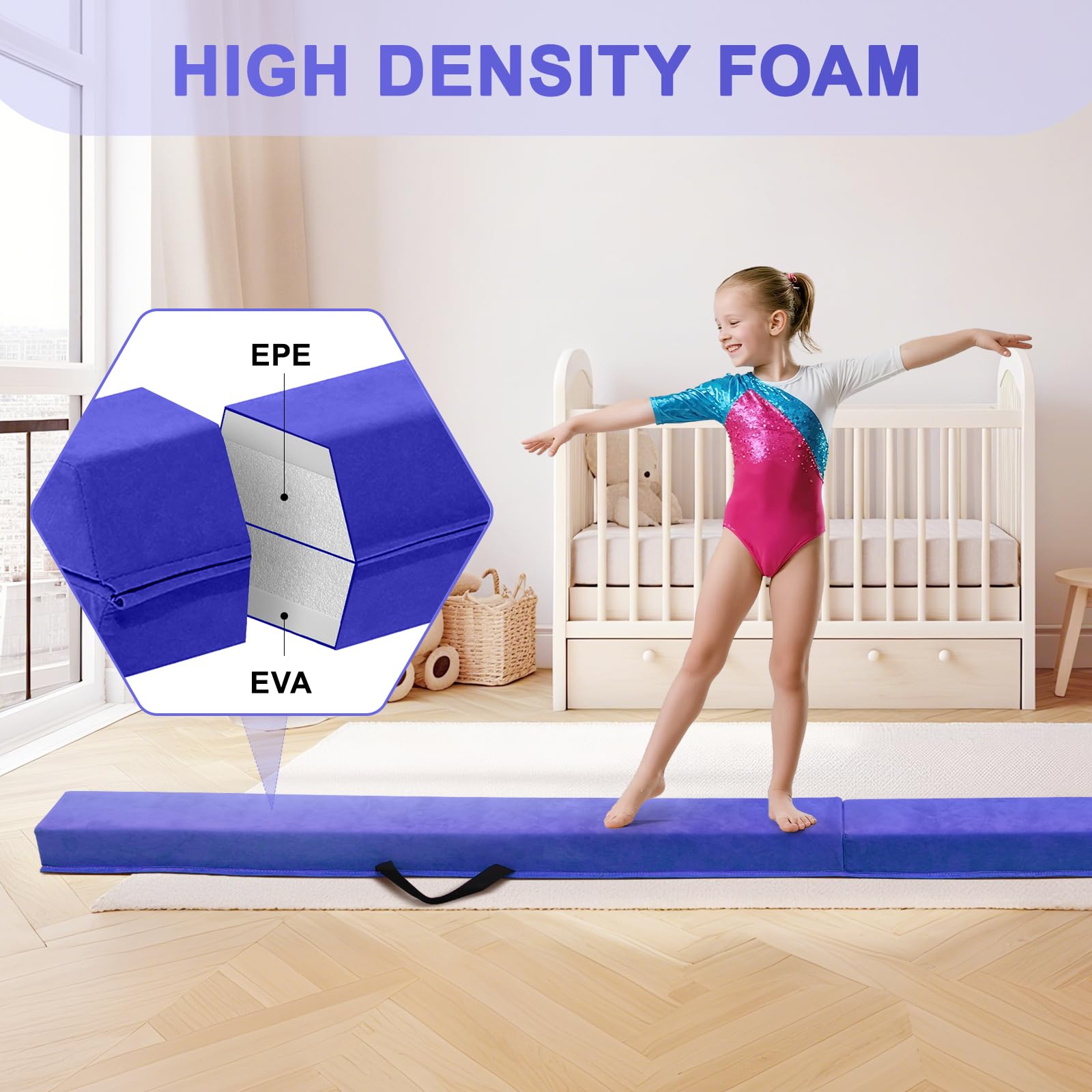 Snapklik.com : Gymnastics Balance Beam Foldable 8ft Blue, Foam ...