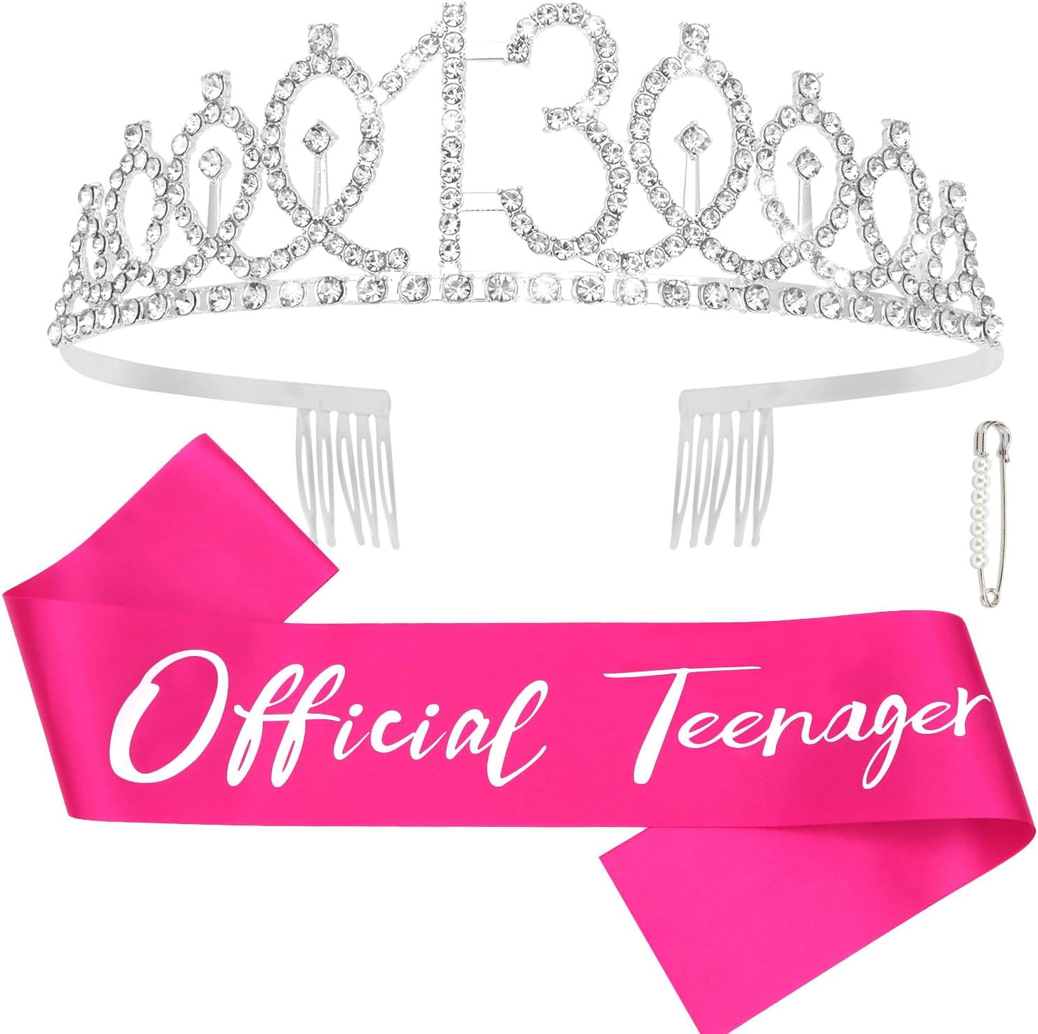 Amazon.com : CAVETEE Silver 13th Birthday Crown for Girls and Official ...