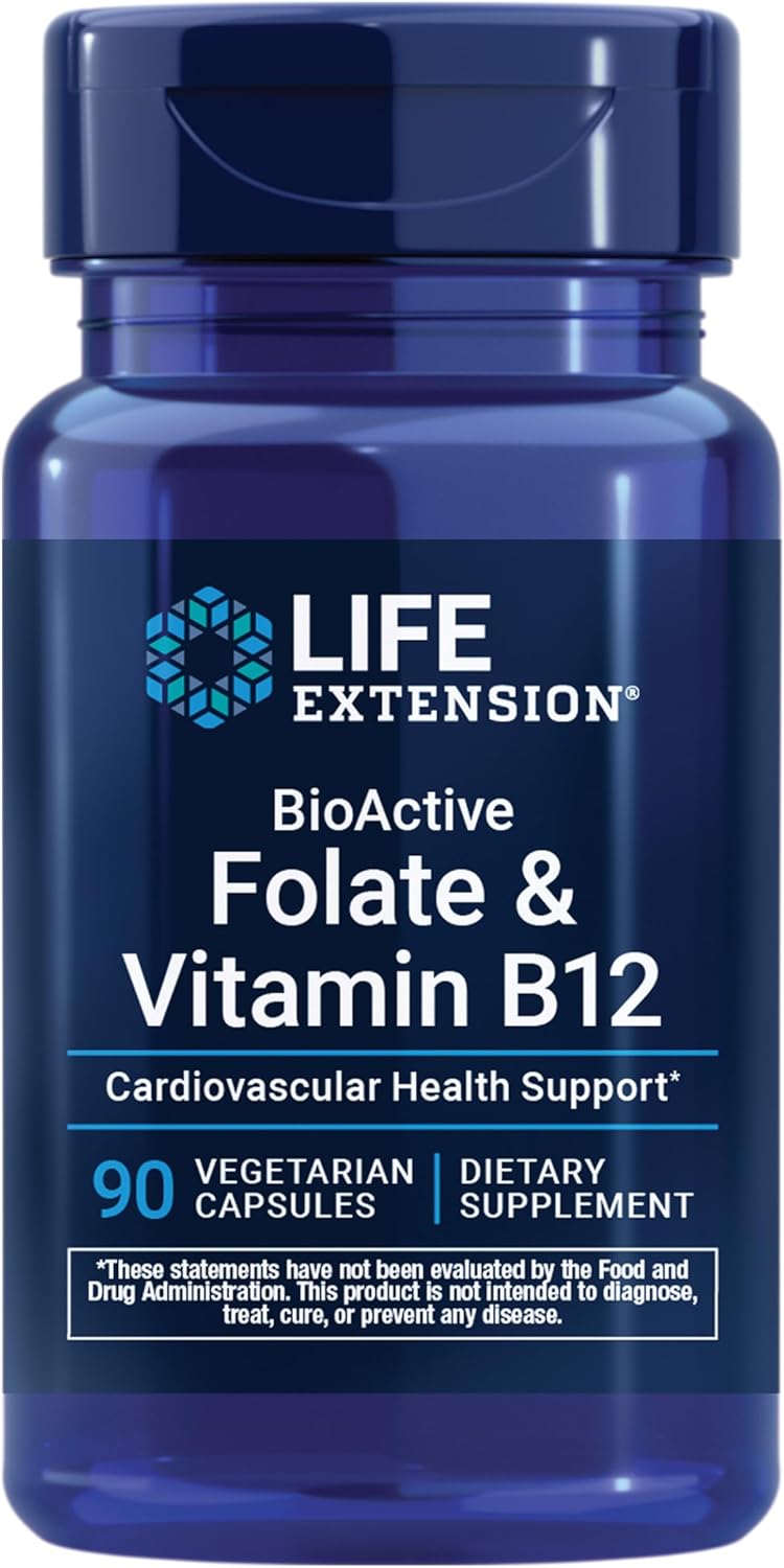 Amazon.com: Life Extension BioActive Folate & Vitamin B12, Promotes ...