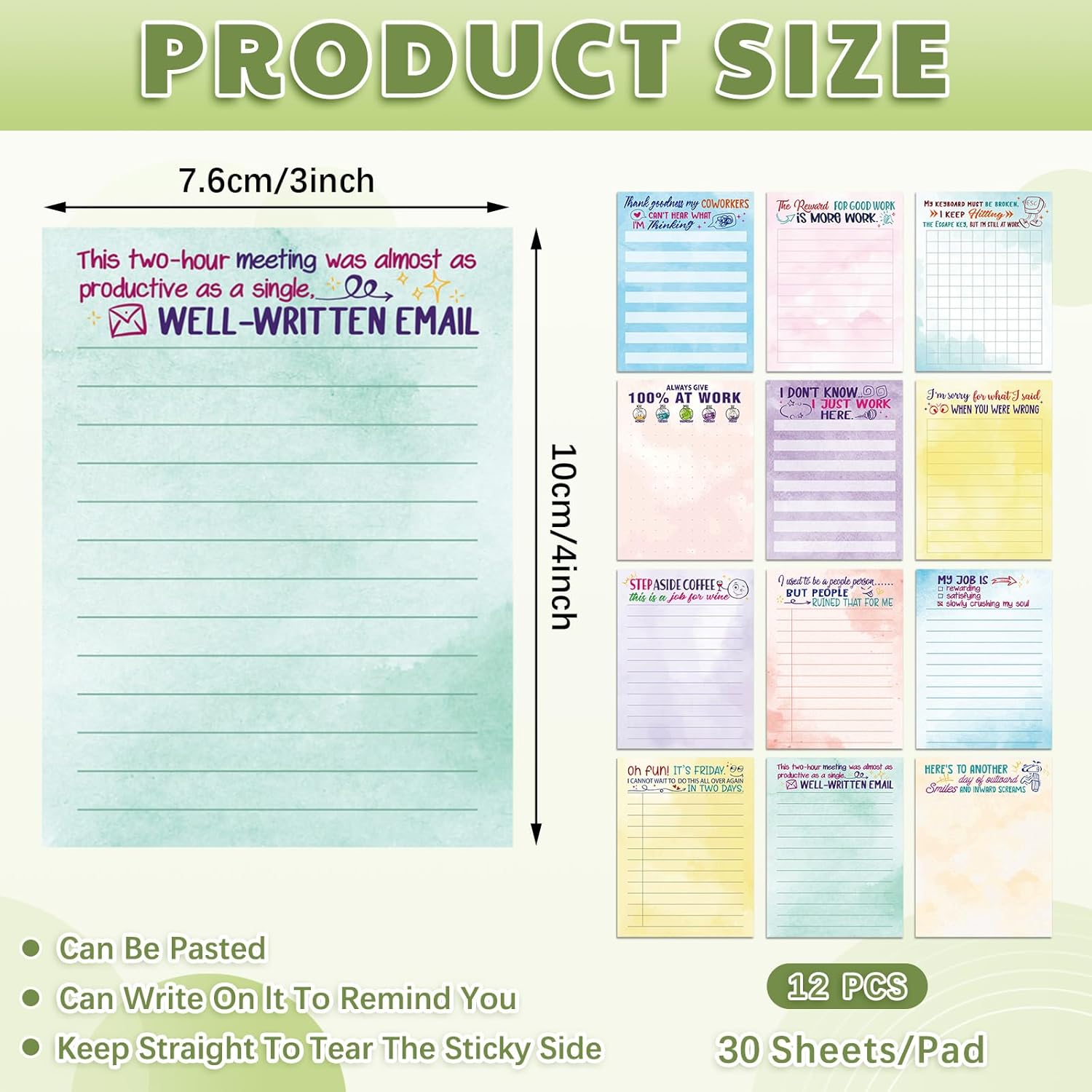 Pajean 12 Pcs Funny Notepads with Sayings Sticky Office Supplies to Do ...