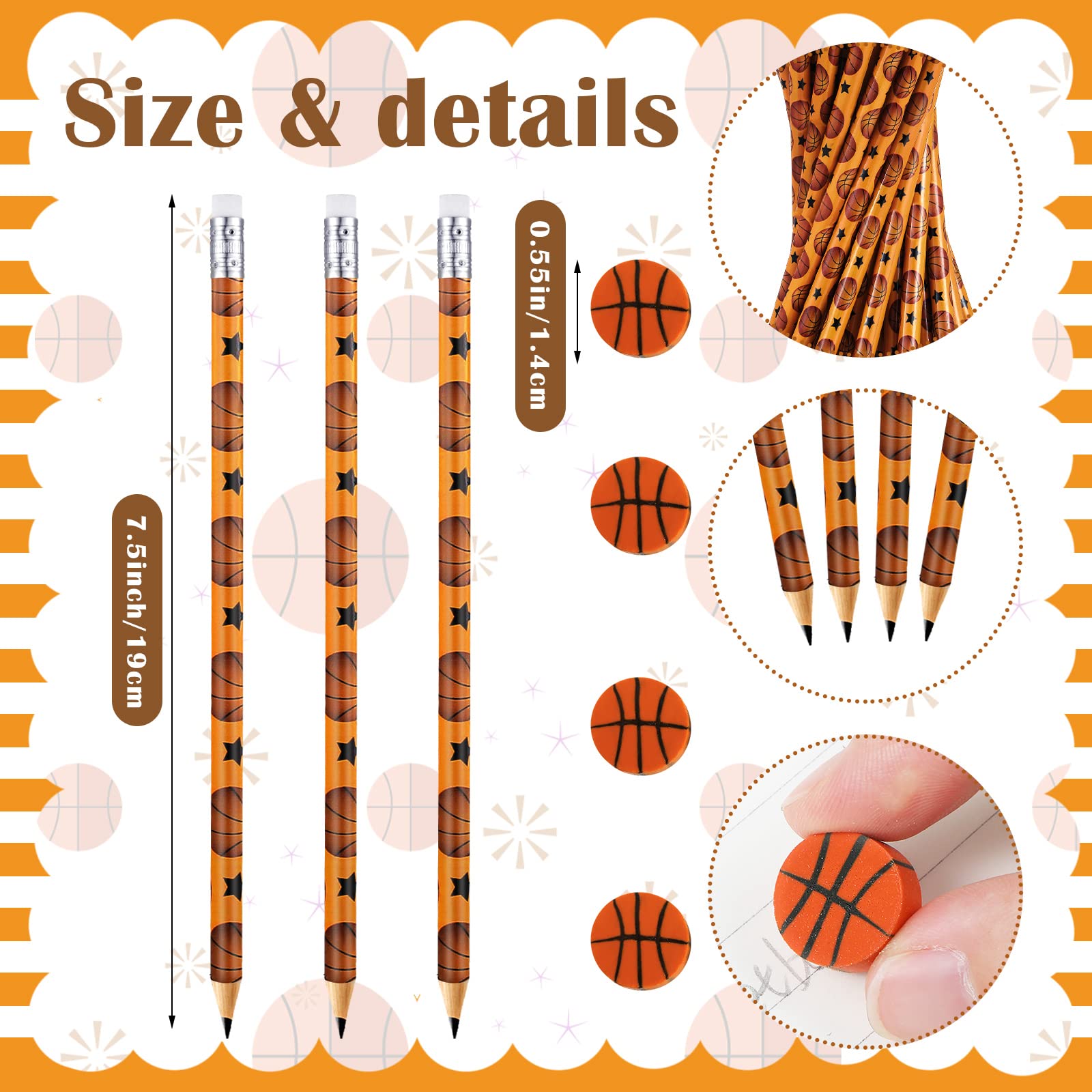 Snapklik.com : 72 Pcs Basketball Pencils And Erasers For Kids Fun ...