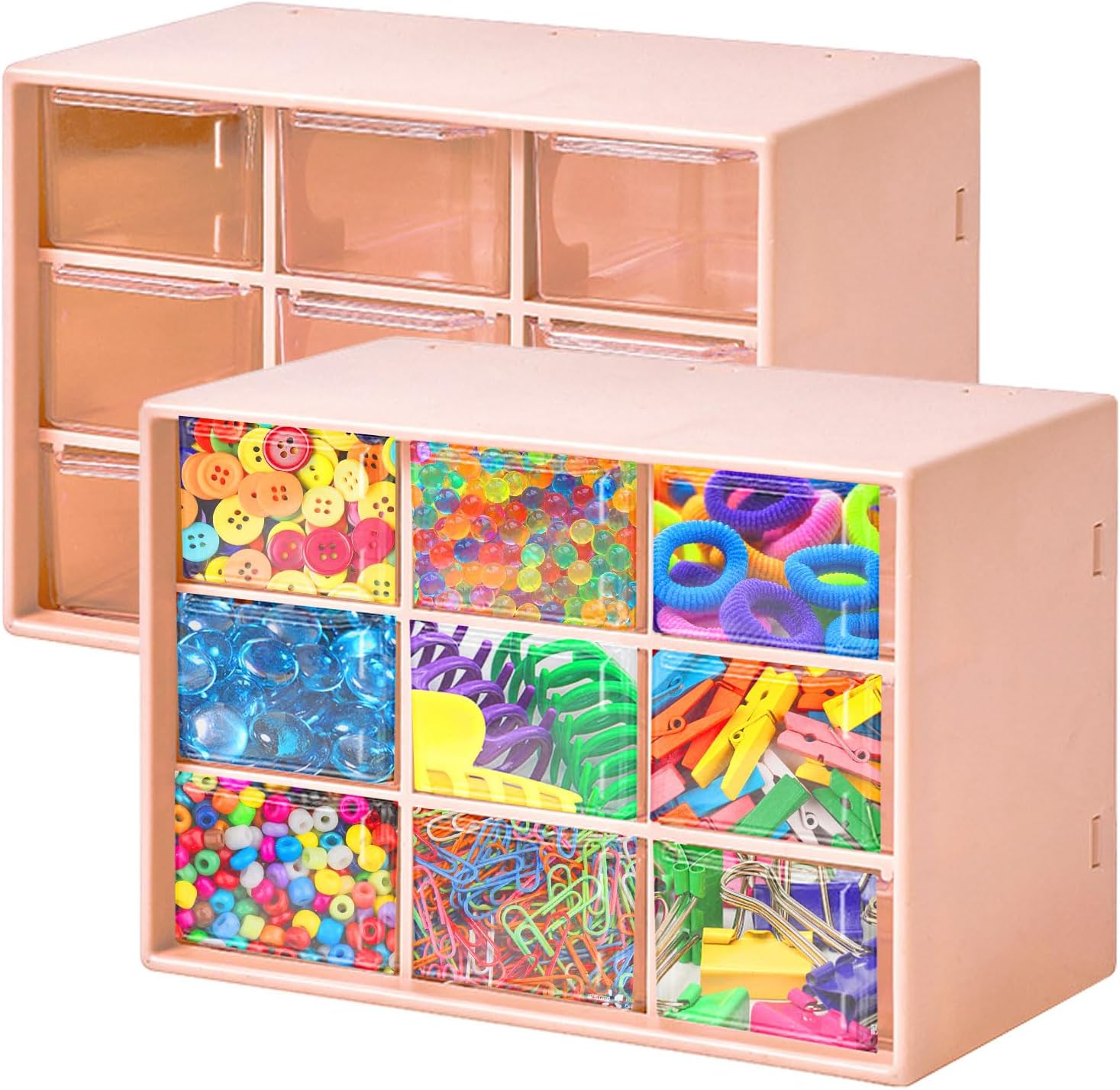 2Pcs Small Drawer Organiser, 9 Drawer Storage Containers Desktop Art ...