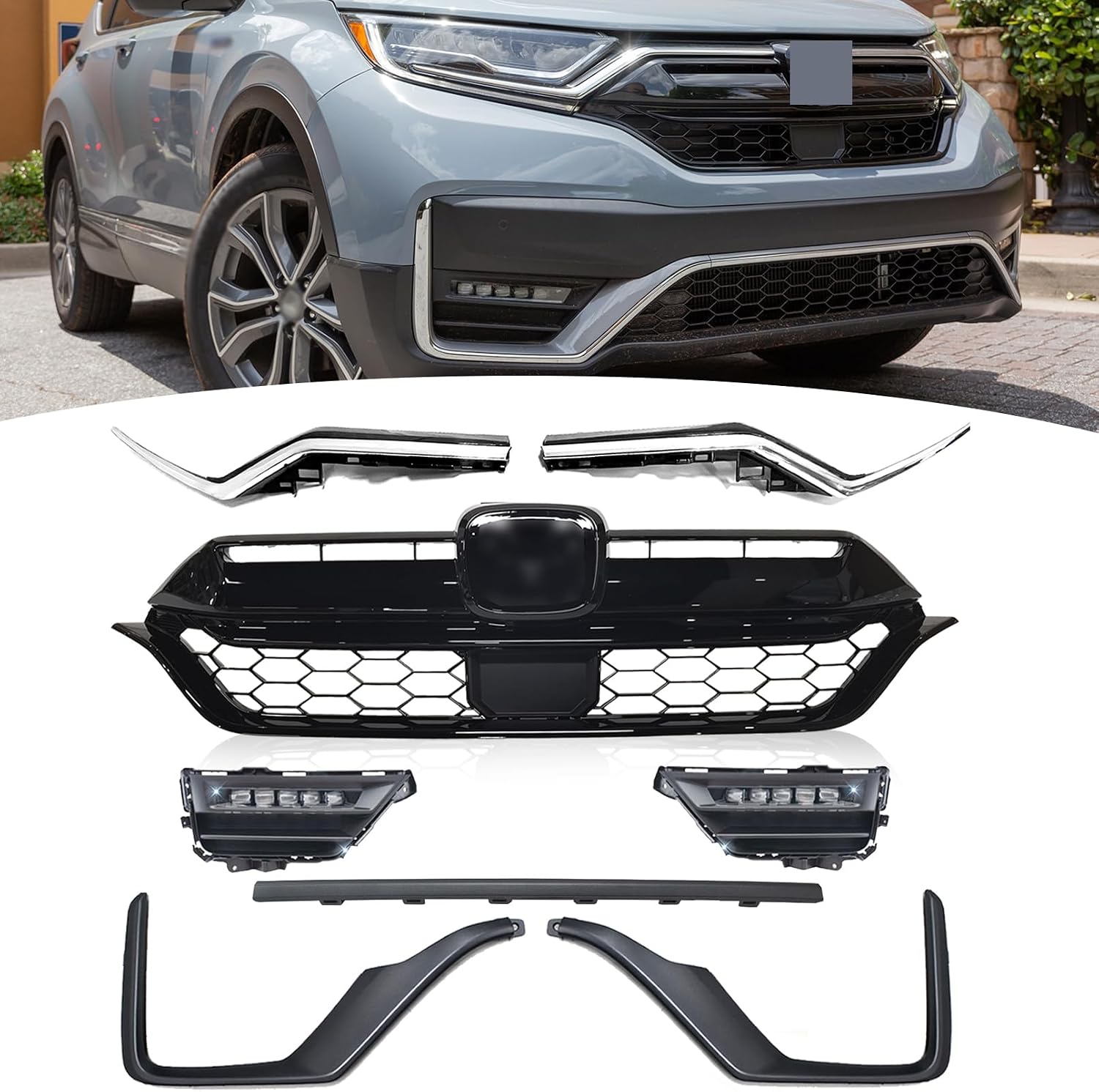 Amazon.com: HAPSO Front Bumper Upper Grille + Upper Grill Decorative ...