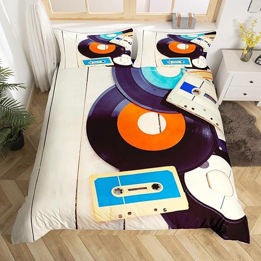 Amazon.com: Vintage Musical Duvet Cover Twin Size,80s Retro Tape Record ...