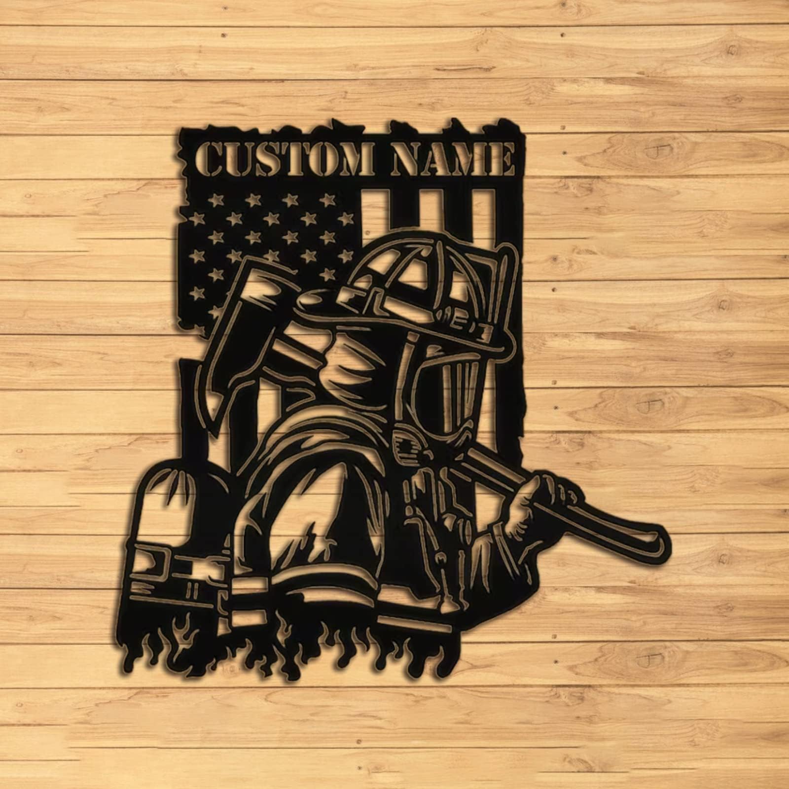 Amazon.com: Custom Firefighter US Flag Metal Wall Art, Personalized ...