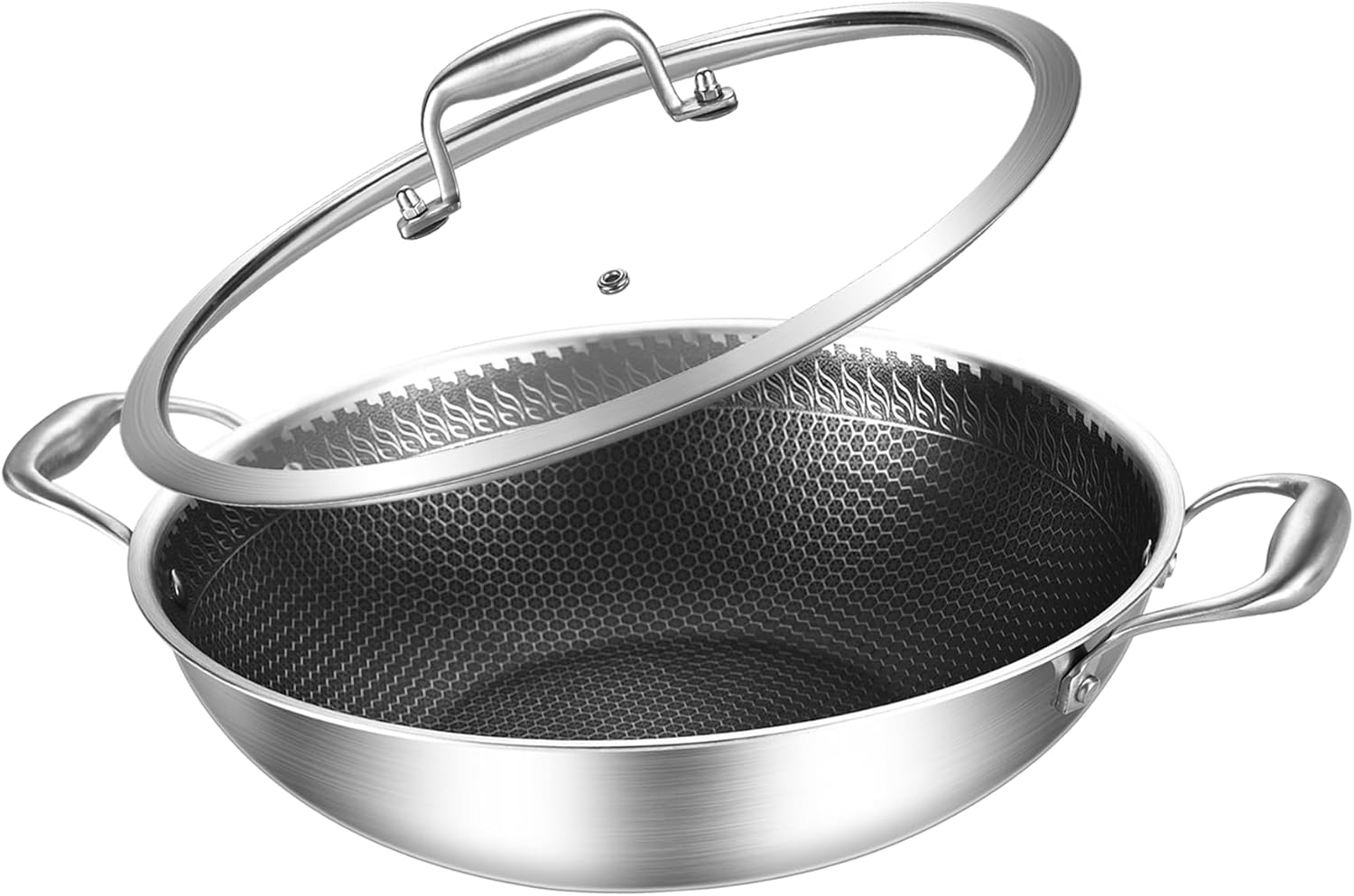 Amazon.com: DELARLO Stainless Stee 13 Inch Wok Pan With Lid,woks & stir ...