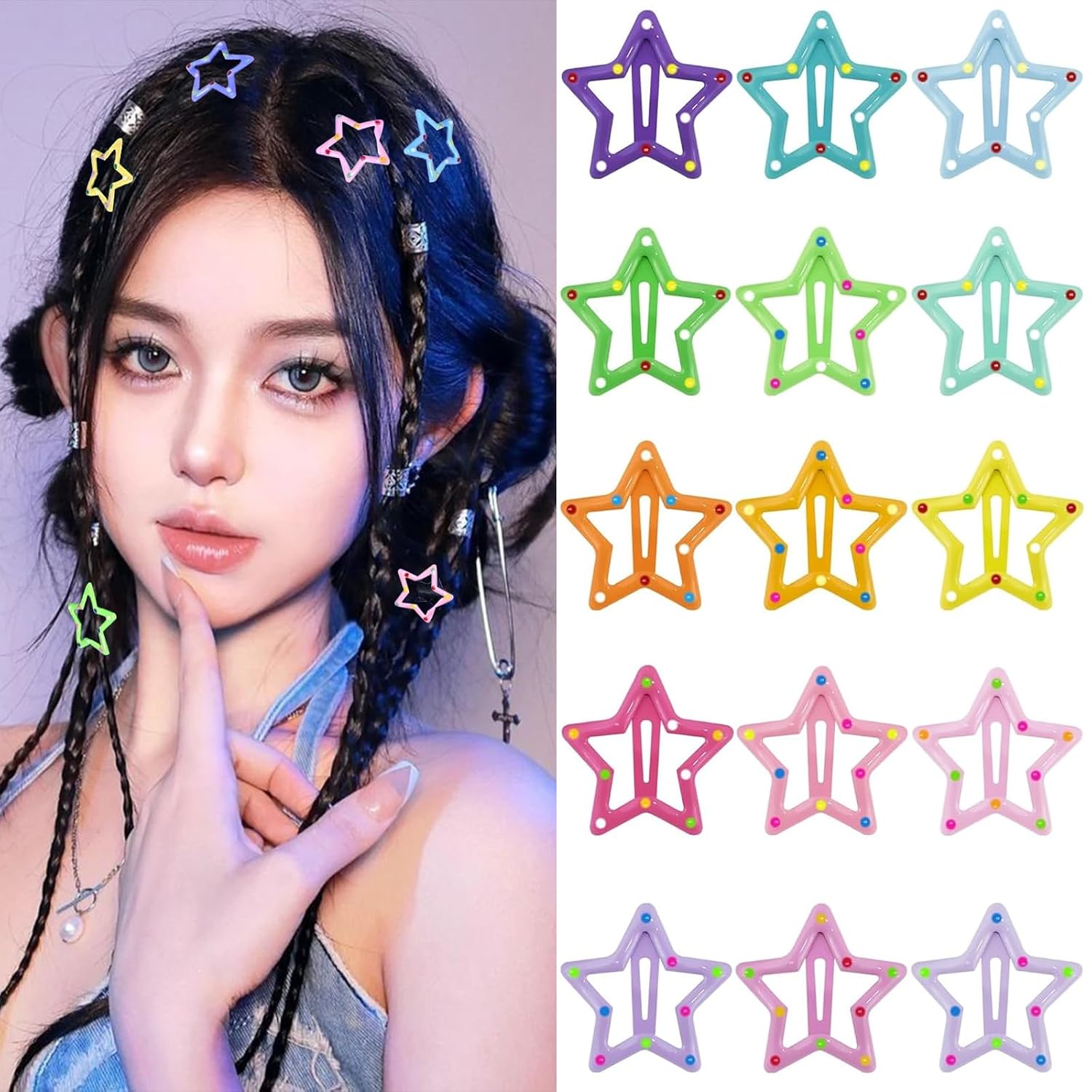Amazon.com : Star Hair Clips Multiple Colors Snap Hair Barrettes Non ...