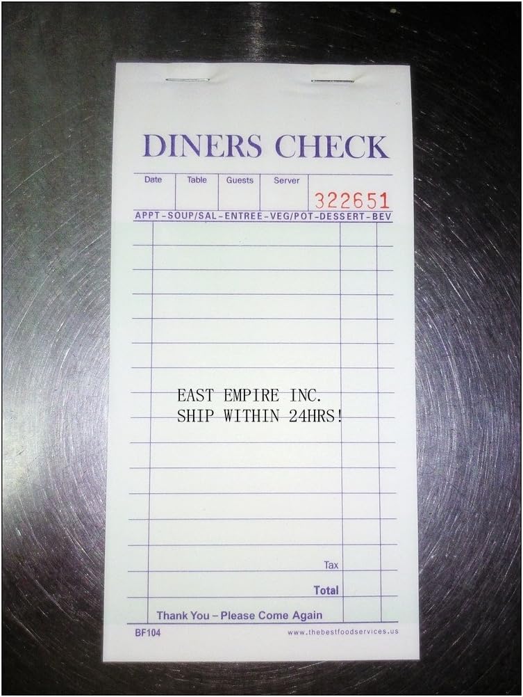 Amazon.com : Dinner Check Pad, 3-1/2 X 6-3/4,50-set Pad, Two-part with ...