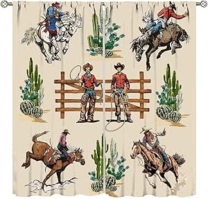 Amazon.com: Retro West Cowboy Curtains,Vintage Rustic Farmhouse Window ...
