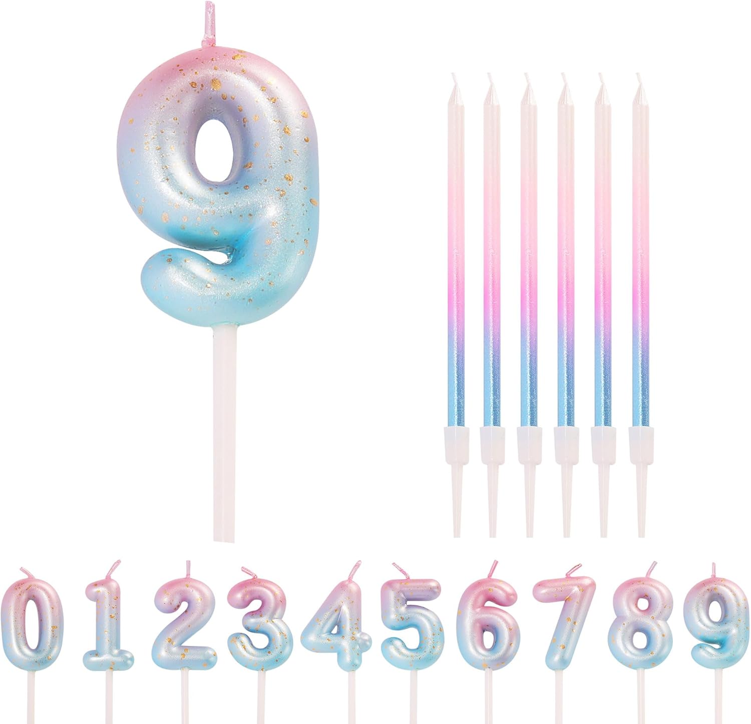 HONGCI Pink Blue 9 Candle 9th Birthday Candles for Cake, Cute Number ...