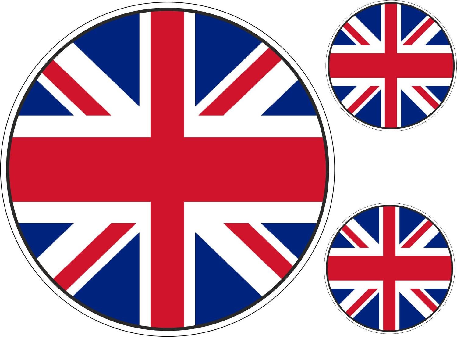 Set of 3 x Stickers Car Motorcycle Round uk United Kingdom Union Jack ...