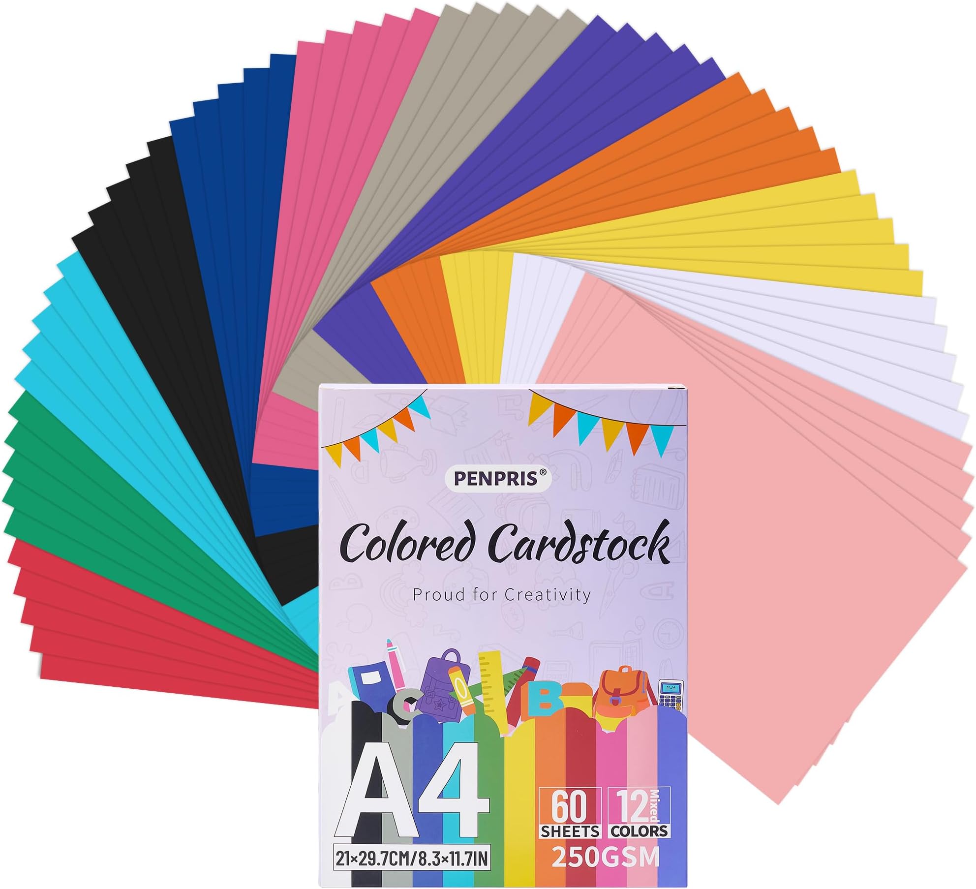 Coloured Cardstock - 60 Sheets 12 Colours Colour Cardstock A4 Size Card ...