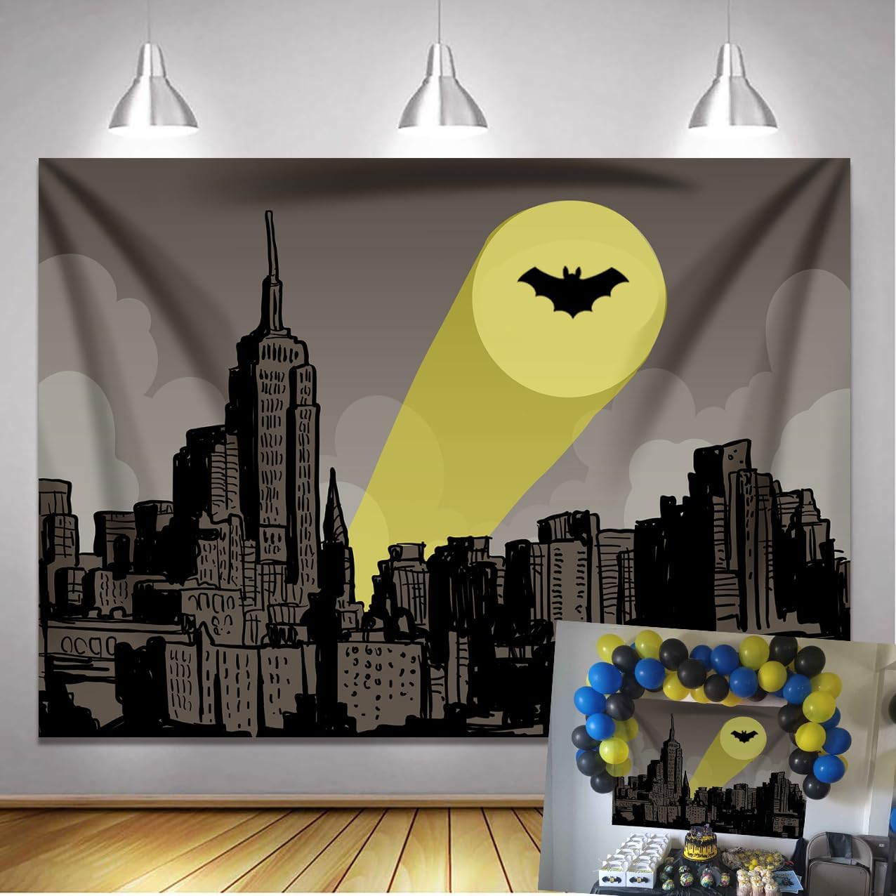 Amazon.com : Hero Backdrop for Birthday Party Decorations Blue Man ...