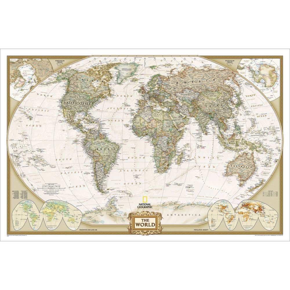 Atlantic Centered World Executive Political Standard Wall Map Paper Non ...