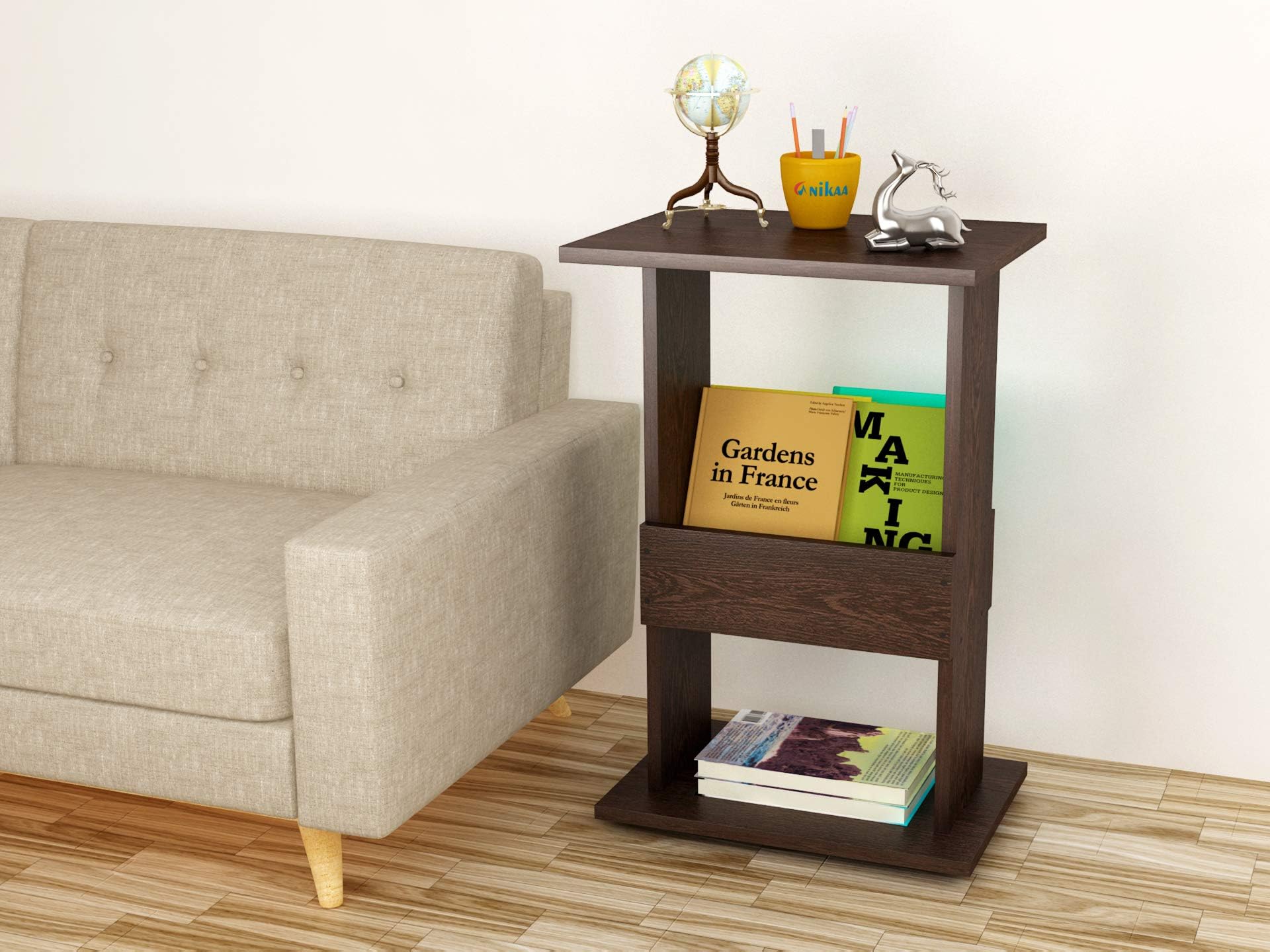 BLUEWUD Ender Multipurpose Sofa Side End Table with Side Magazine ...