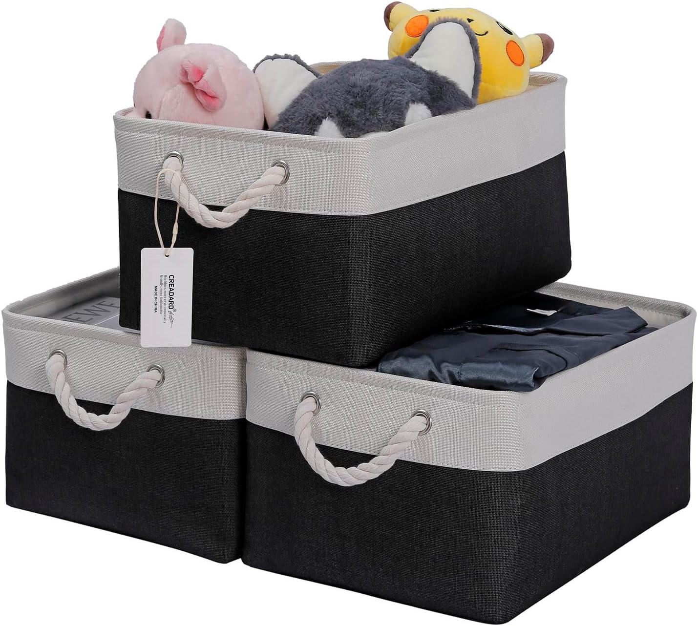 CREADARD Small Storage Box with Cotton Handles, Fabric Foldable Linen ...