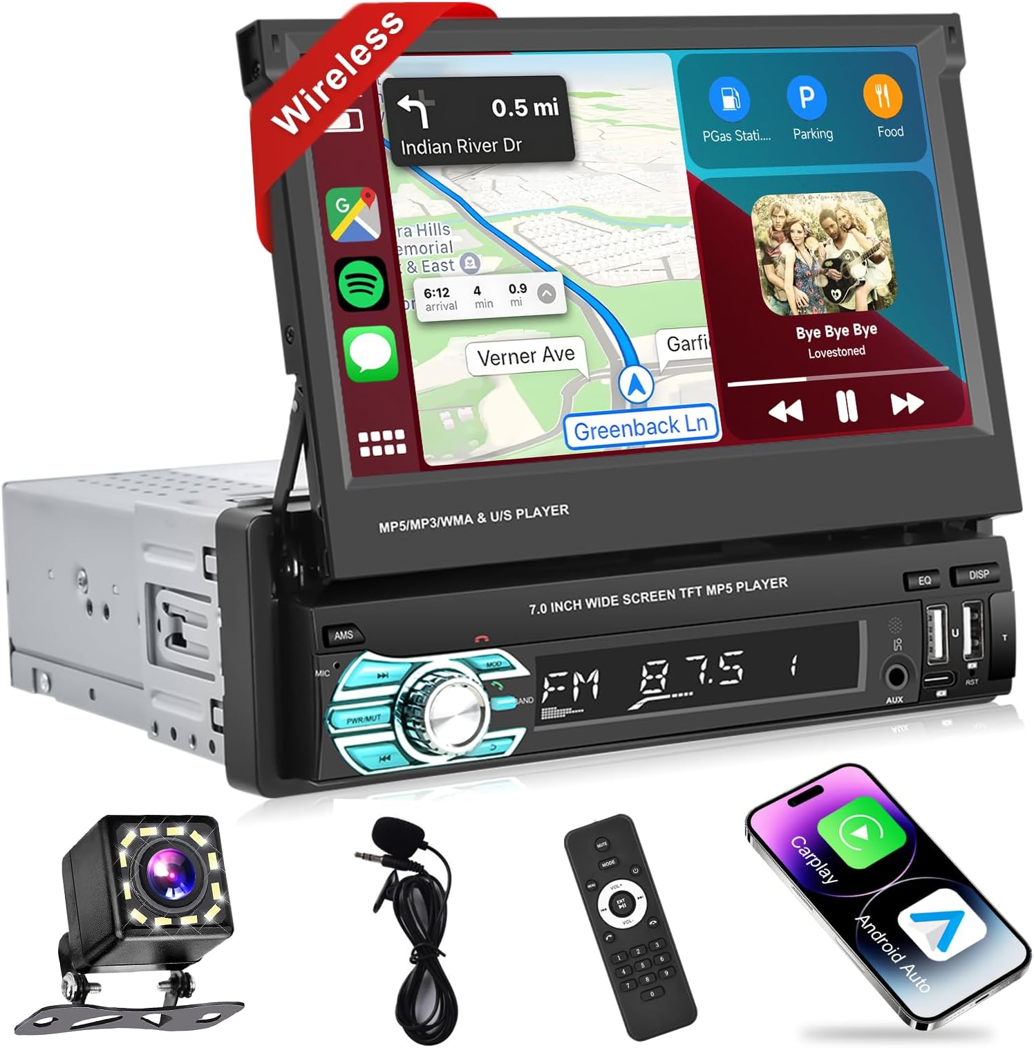 Wireless Single Din Apple Carplay Car Stereo with Android Auto,Podofo 7 ...