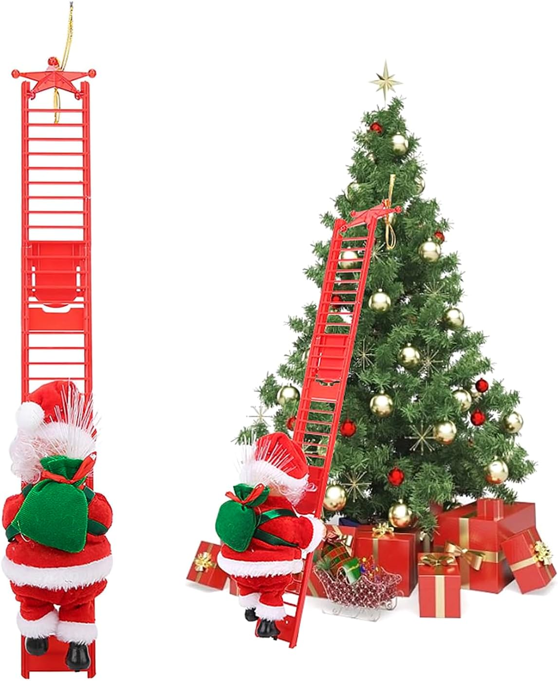 Amazon.com: Santa Climbing Ladder to Tree Climbing Santa Up and Down ...