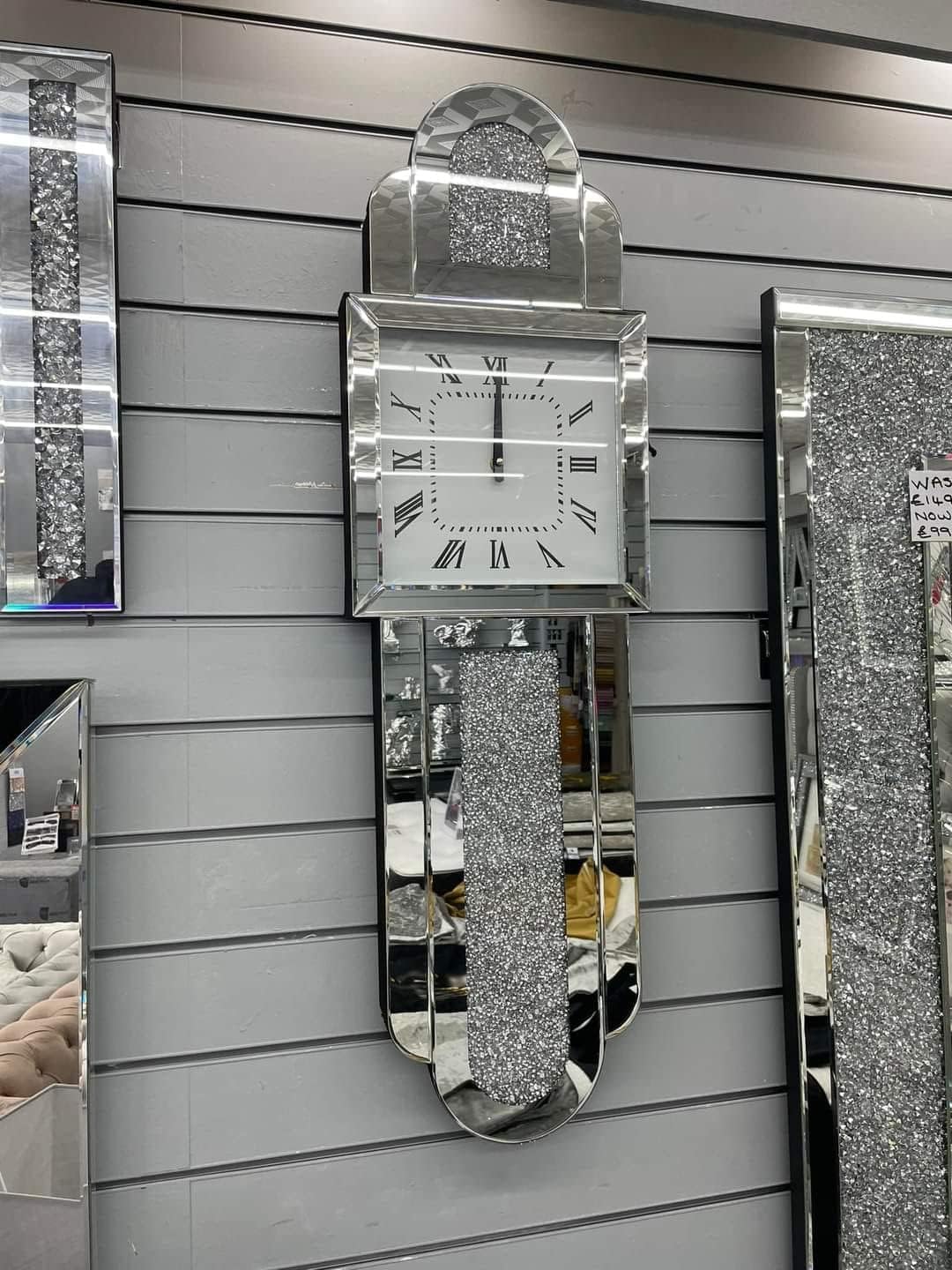 DEENZ 60X60Cm Mirrored Crushed Crystal Wall Clock Loose Diamond Crystal ...