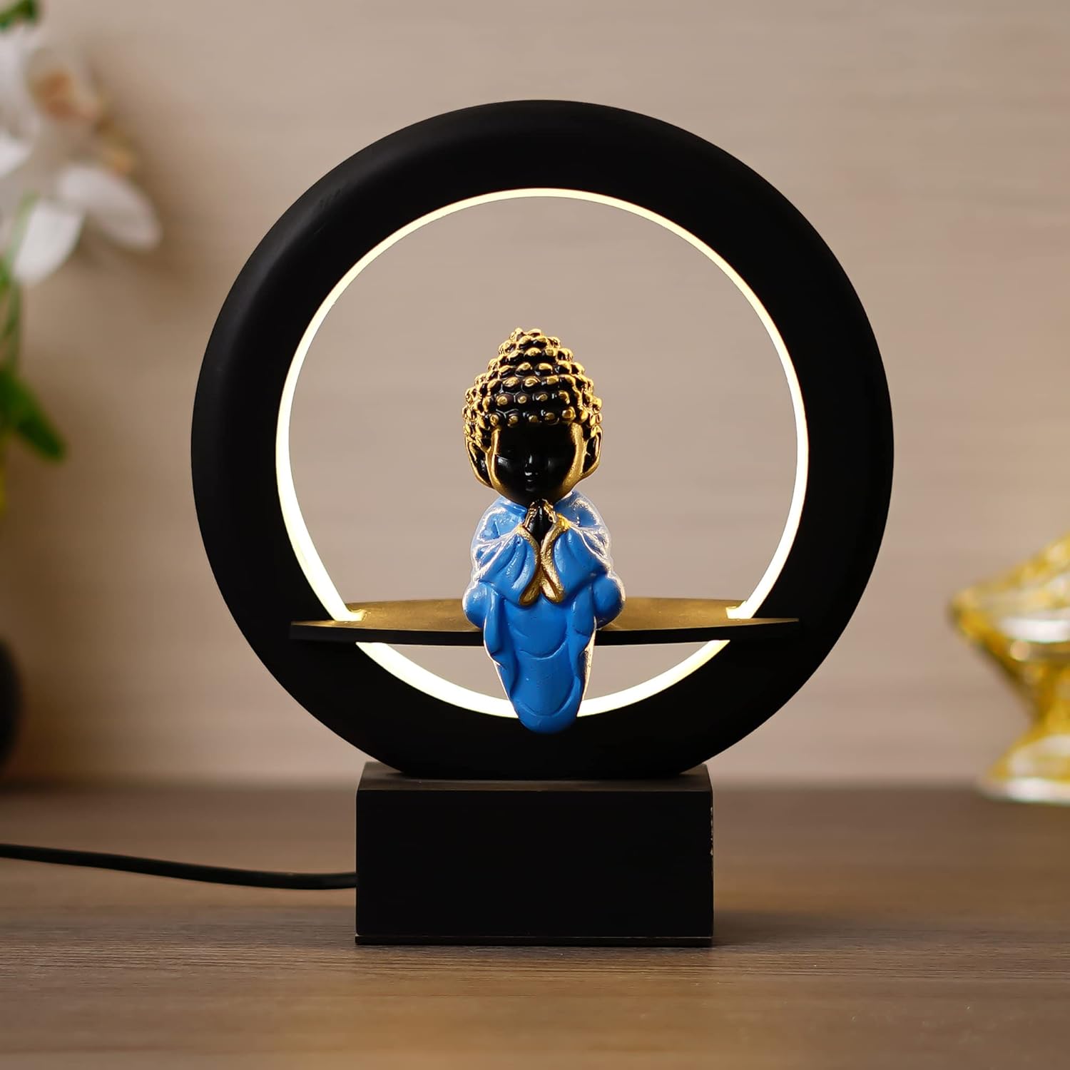 Buy eCraftIndia Praying Buddha Statue Decorative Circular Night Table ...