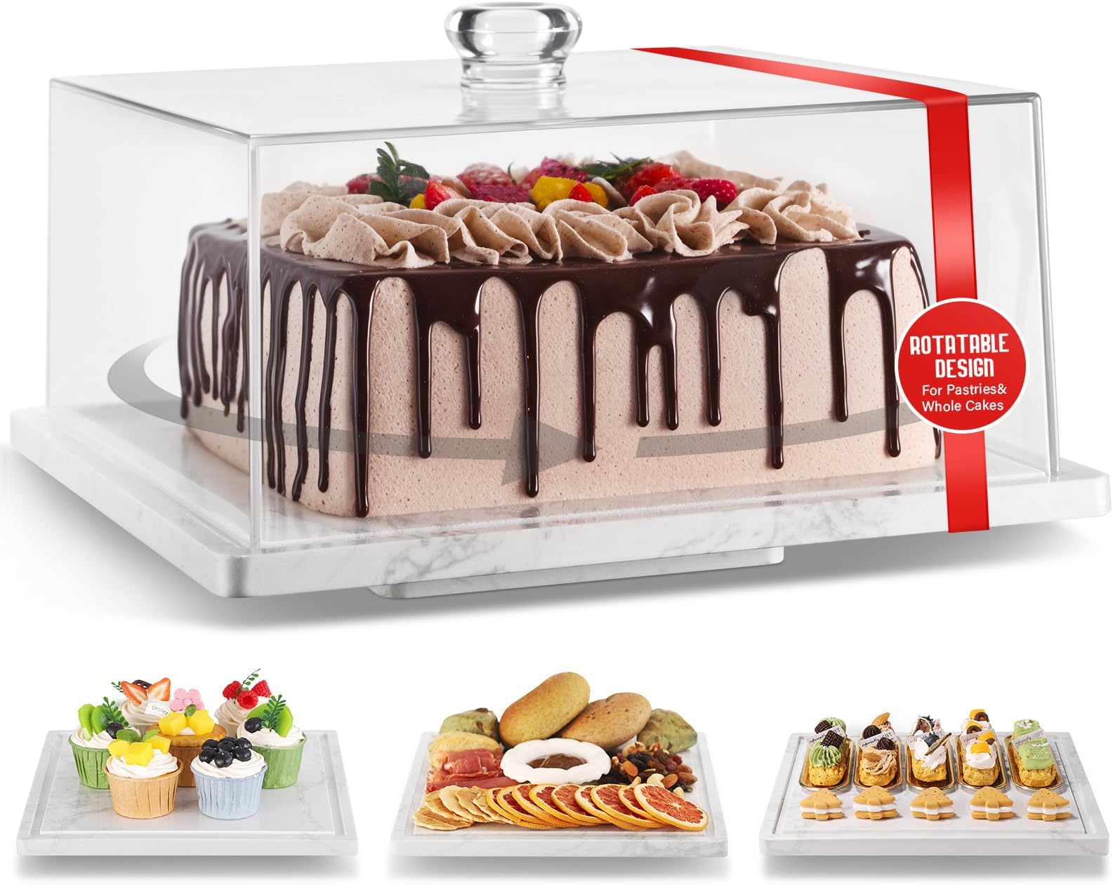 Amazon.com: Glitz Rectangle Acrylic Cake Stand with Dome Lucite Serving ...